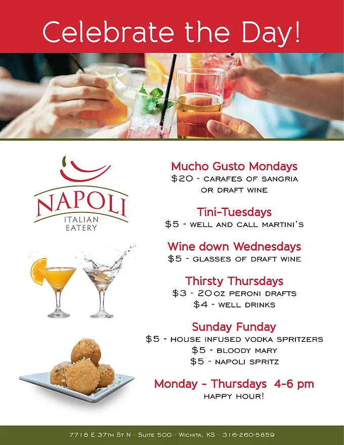 Daily Drink Specials | Wichita, KS | Napoli Italian Eatery