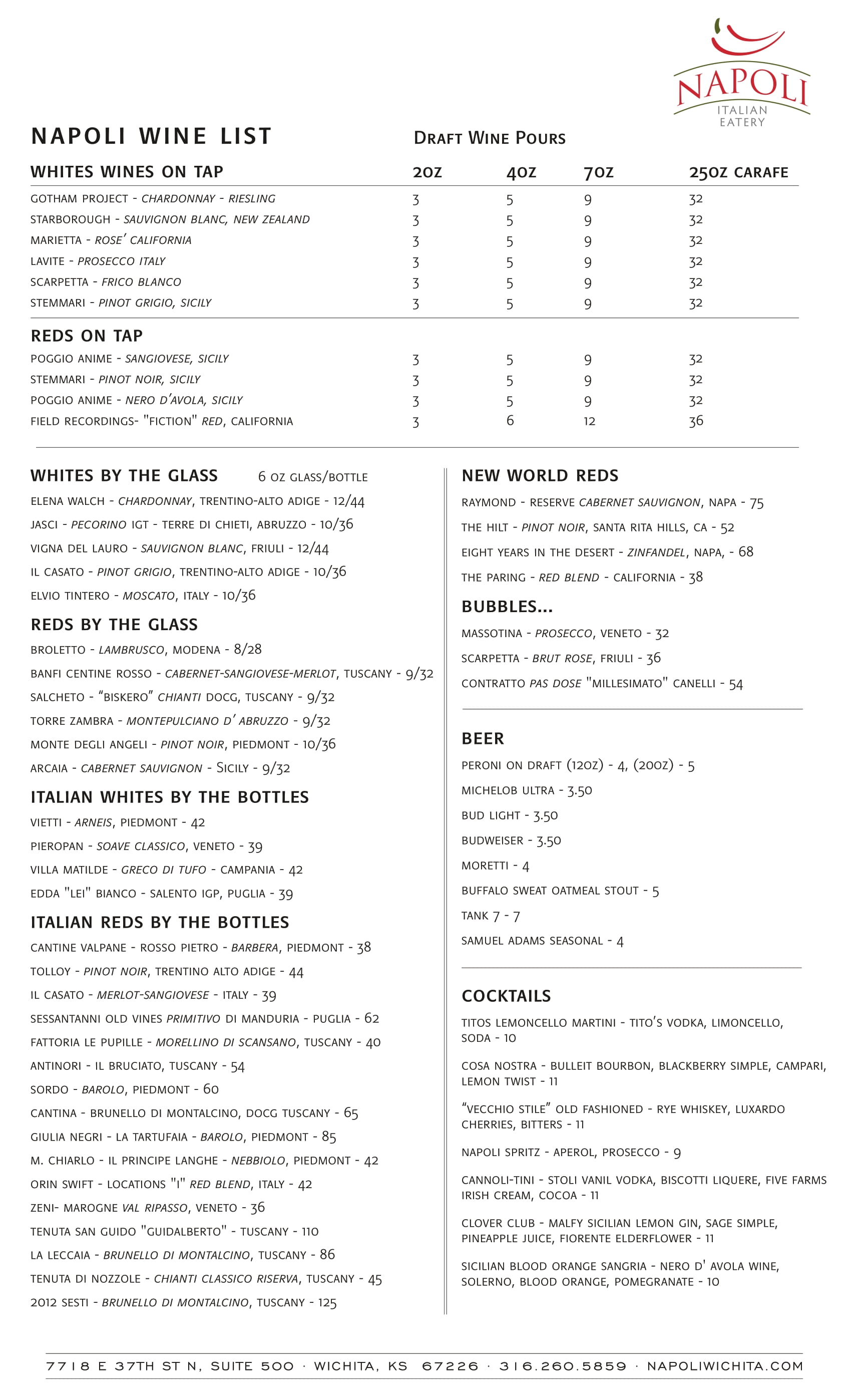 Menu | Wichita, KS | Napoli Italian Eatery