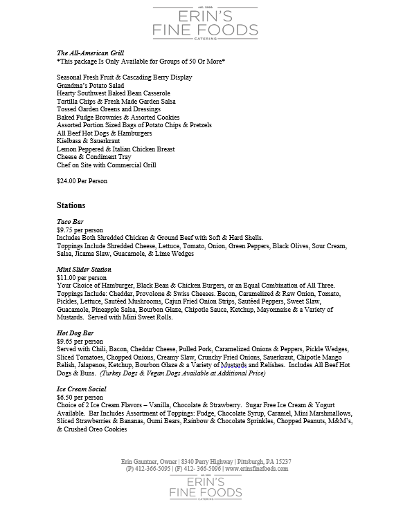 Catering & Deli | Pittsburgh, PA | Erin's Fine Foods