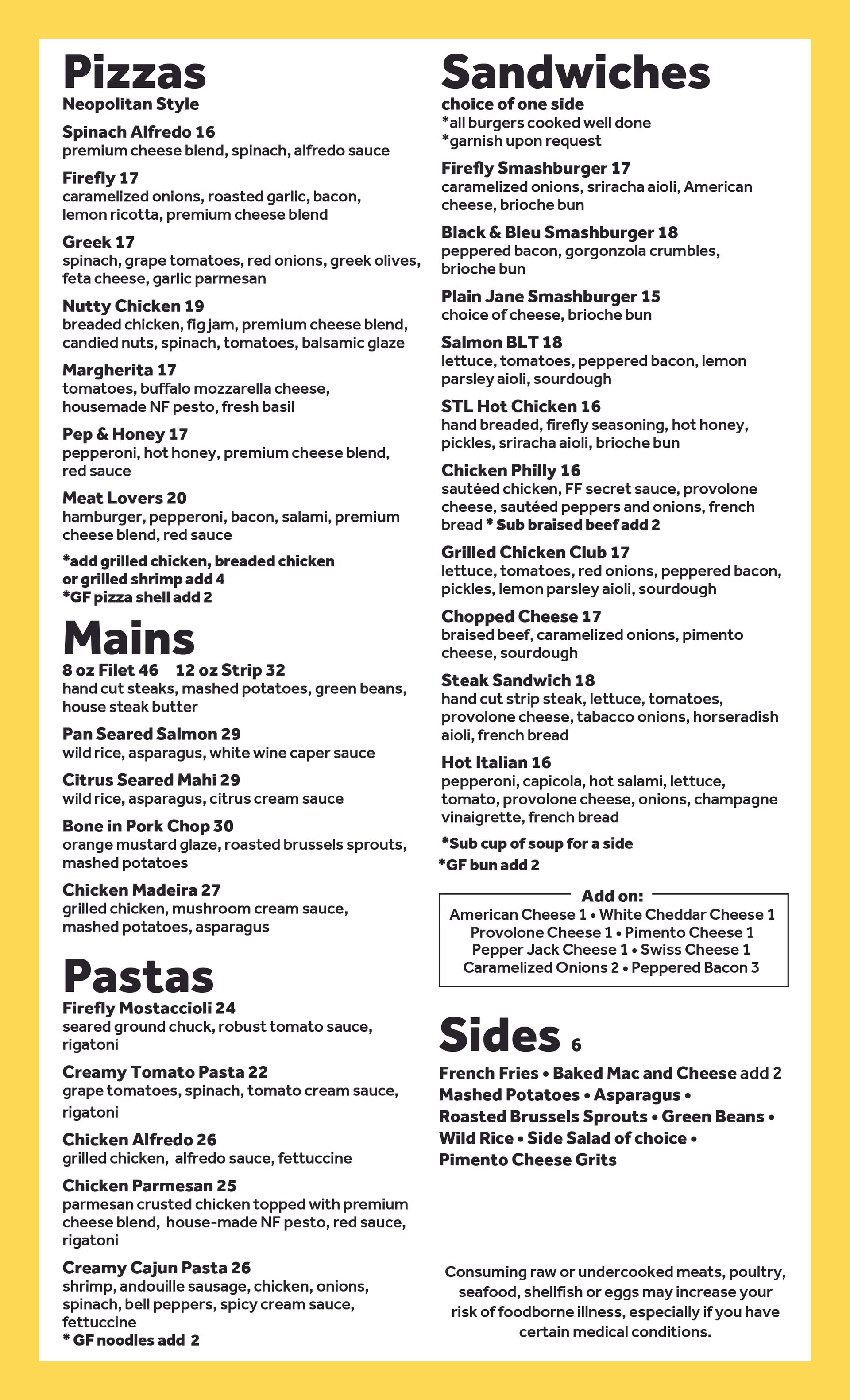 Menu | Firefly Grill | Chesterfield, MO