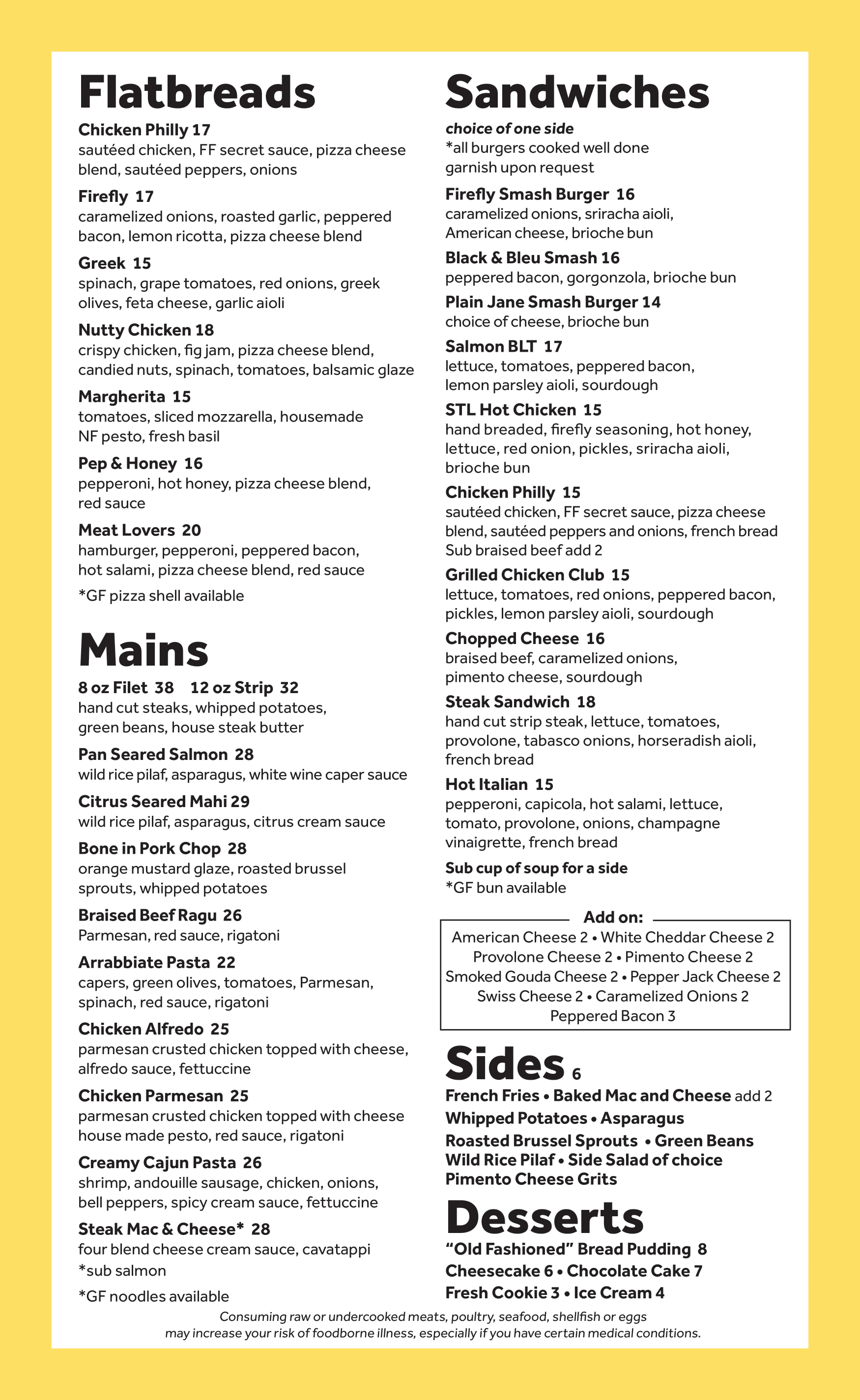 Menu | Firefly Grill | Chesterfield, MO