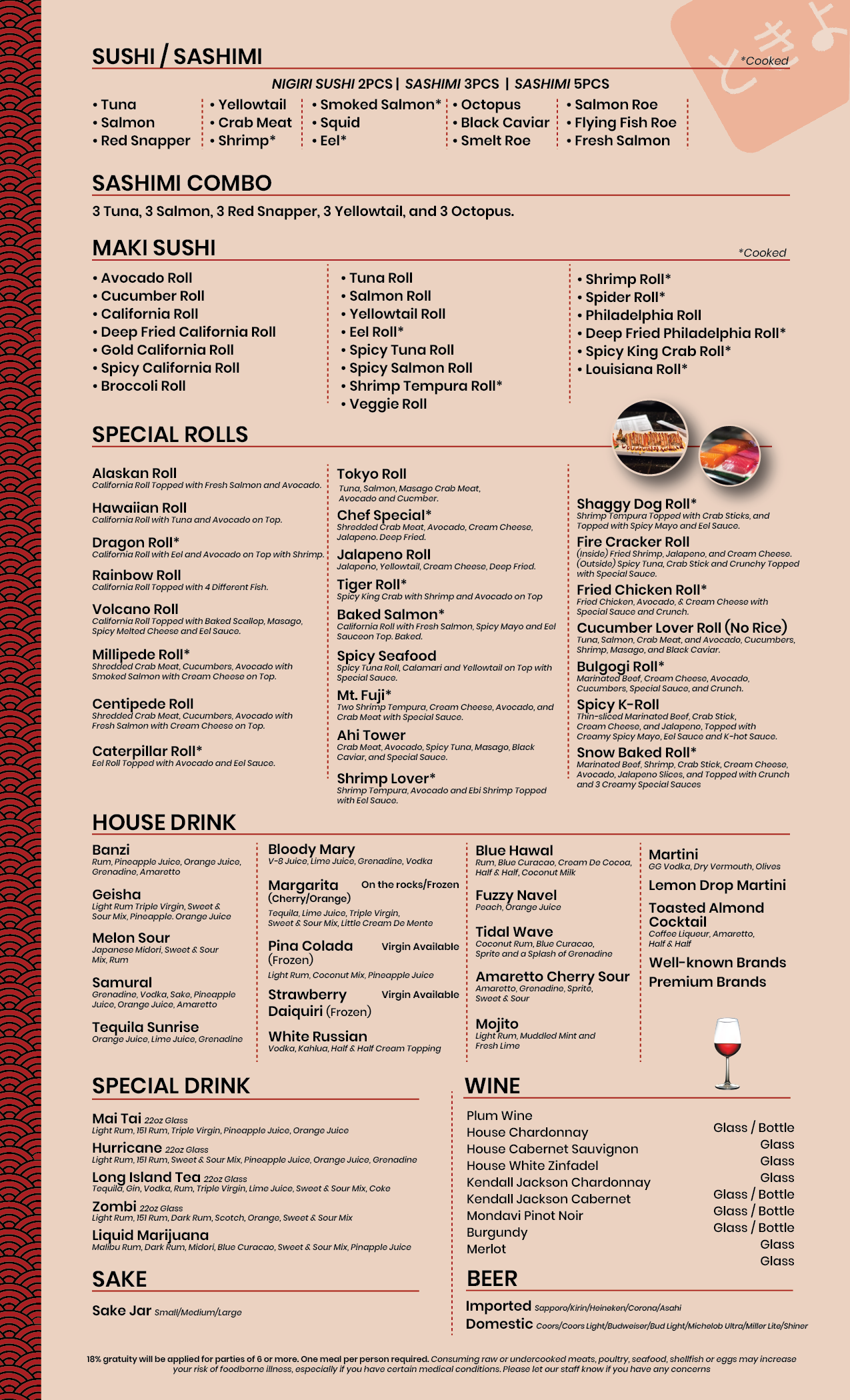 Menu - Tokyo Hibachi & Sushi