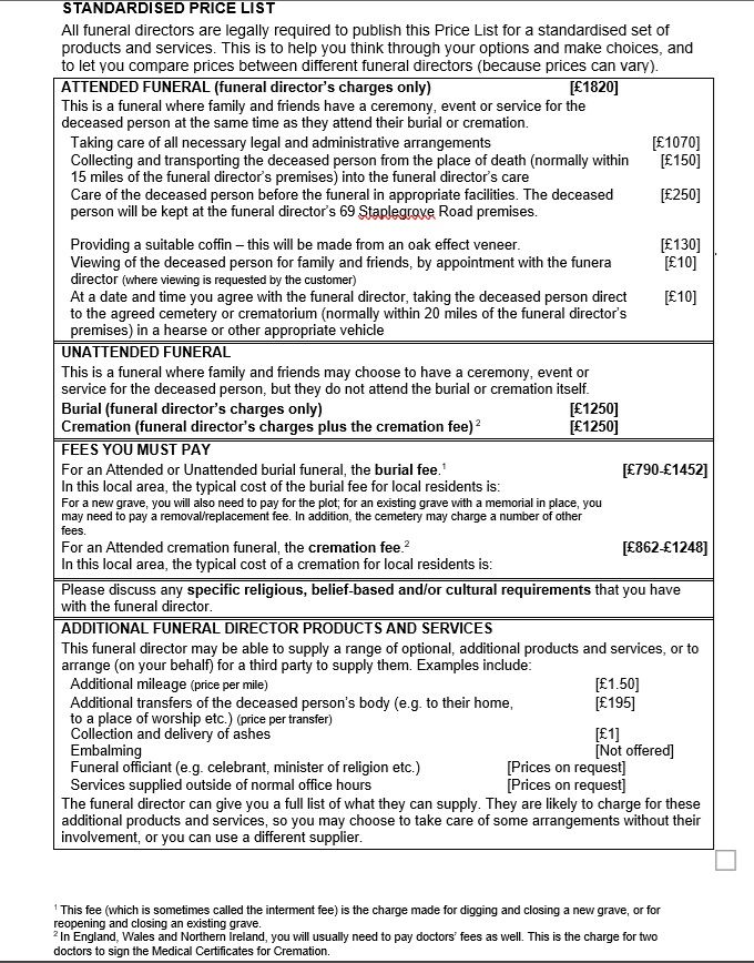 Funeral Service Sheets | Taunton, Wellington & Somerset