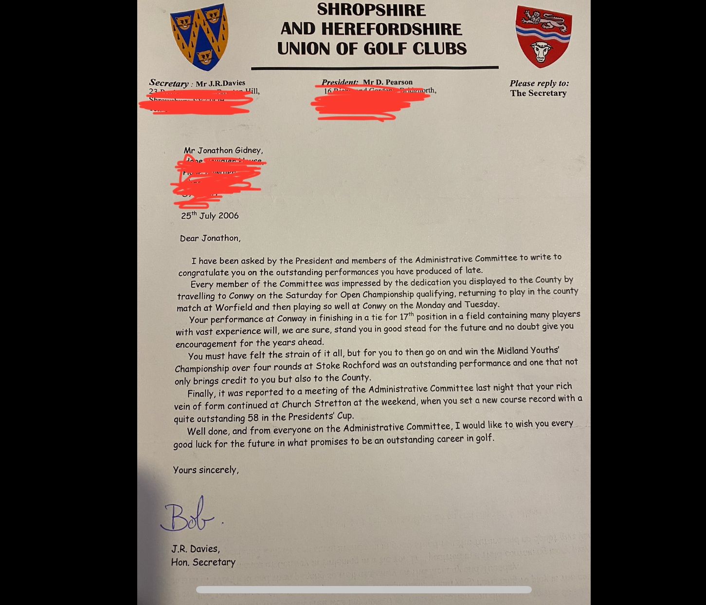 Jon Gidney confirmed as an honorary life member of Church Stretton Golf ...