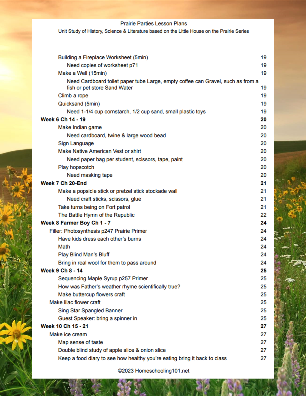 Prairie Parties FREE Lesson Plans