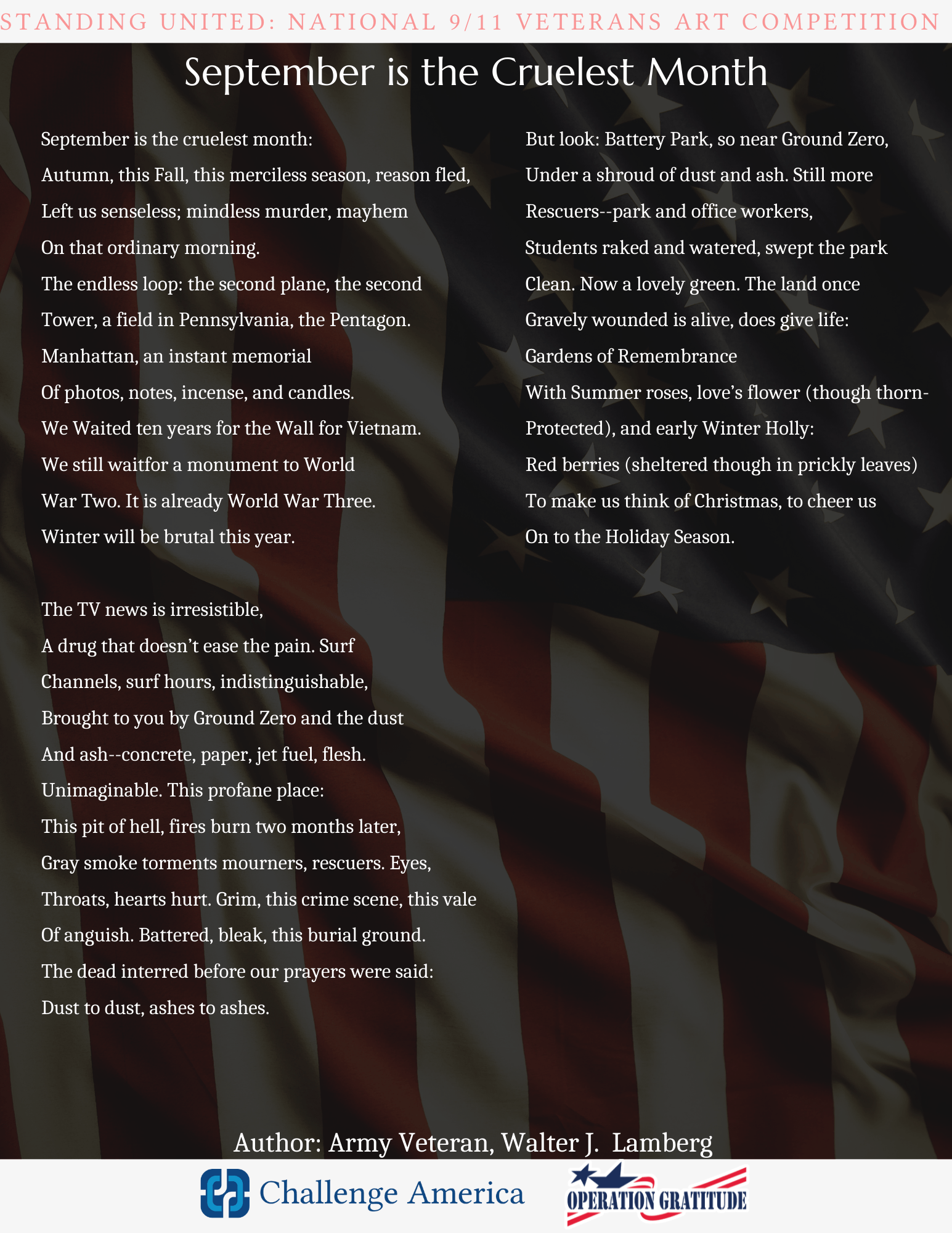 National 9/11 Veterans Art Competition: Poetry Winner & Finalists