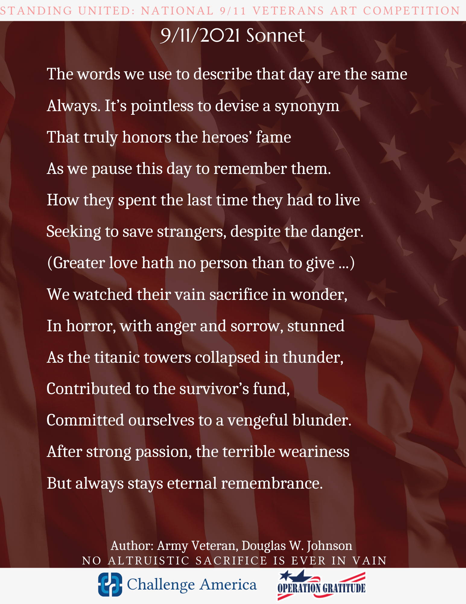 National 9/11 Veterans Art Competition: Poetry Winner & Finalists