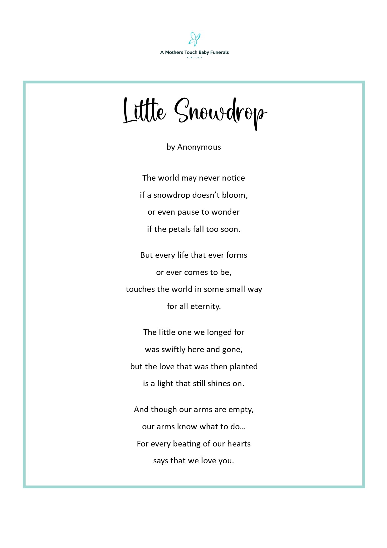 Poems for Still Born, Infant, Child Funeral Service, Baby Funerals