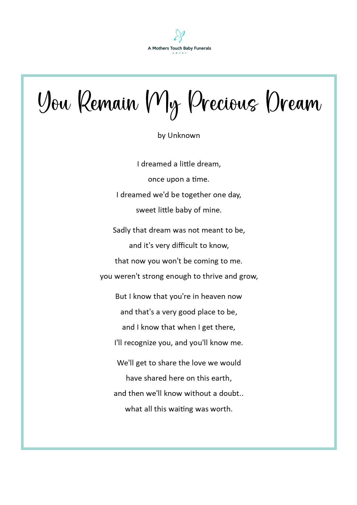 Poems for Still Born, Infant, Child Funeral Service, Baby Funerals