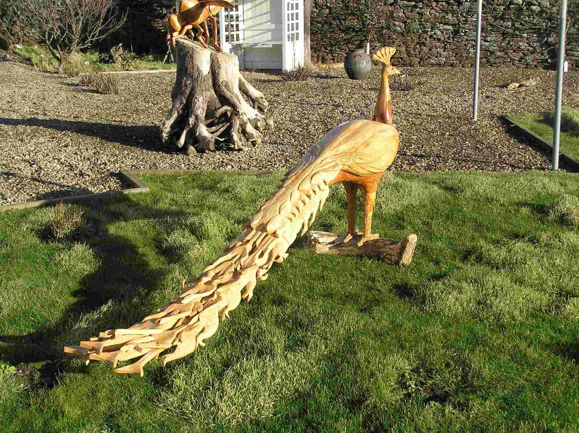Wooden Garden sculptures large carved animals & statues