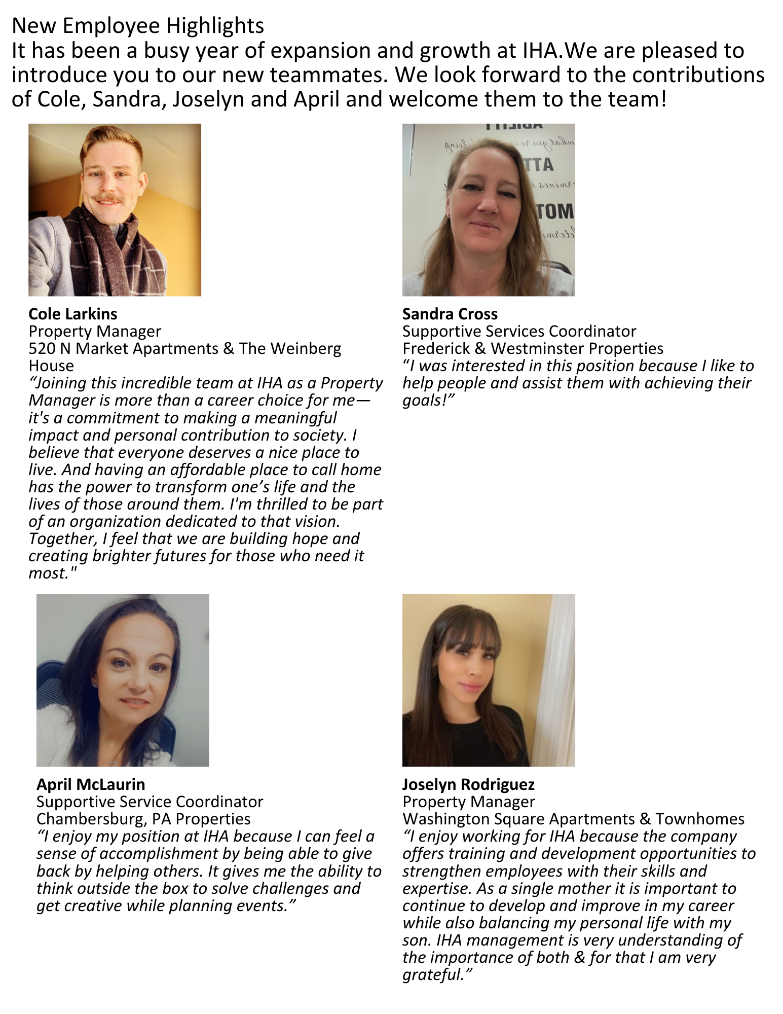 Welcome New Staff Members