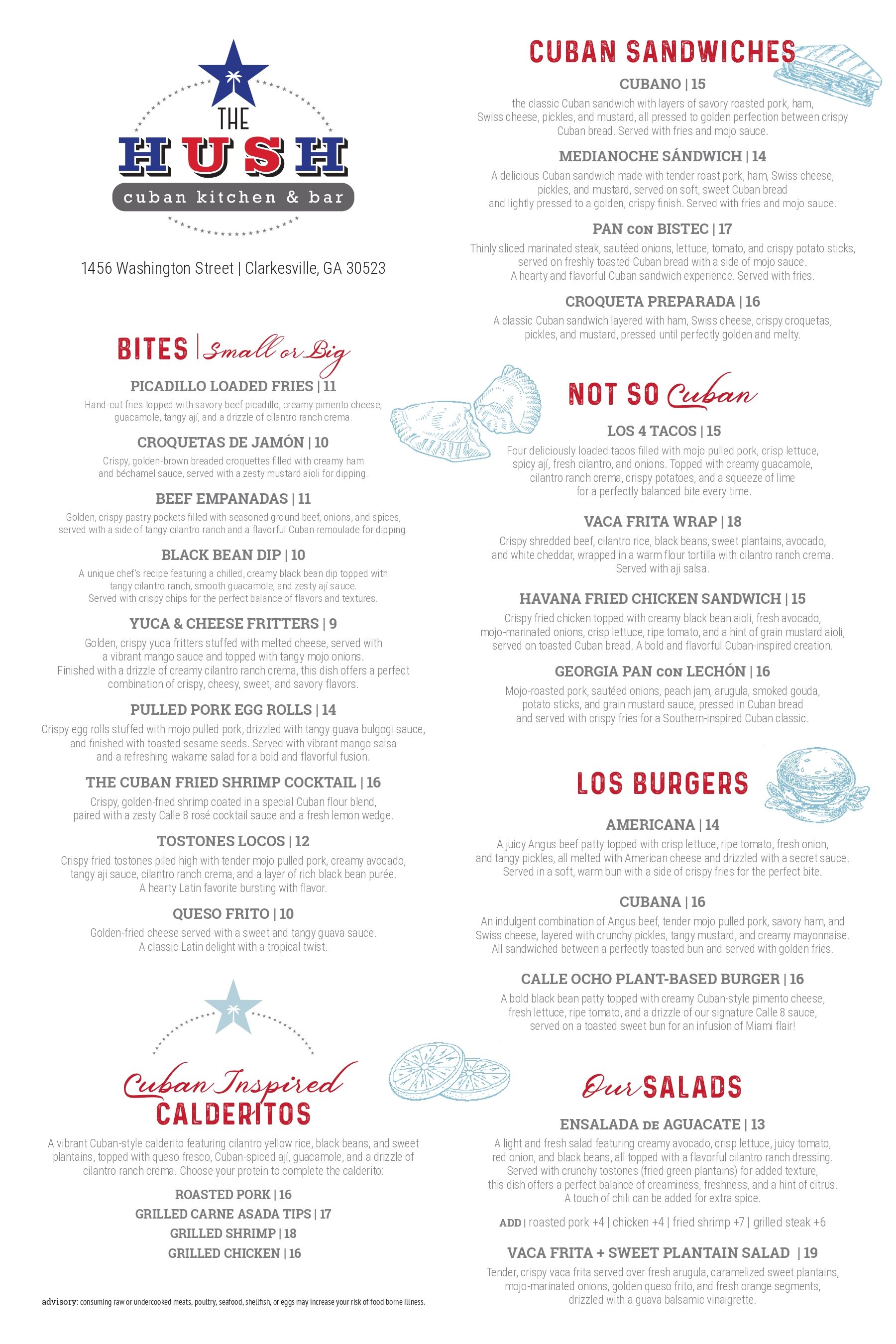 Menu | Clayton, GA | Hush Cuban Kitchen & Bar