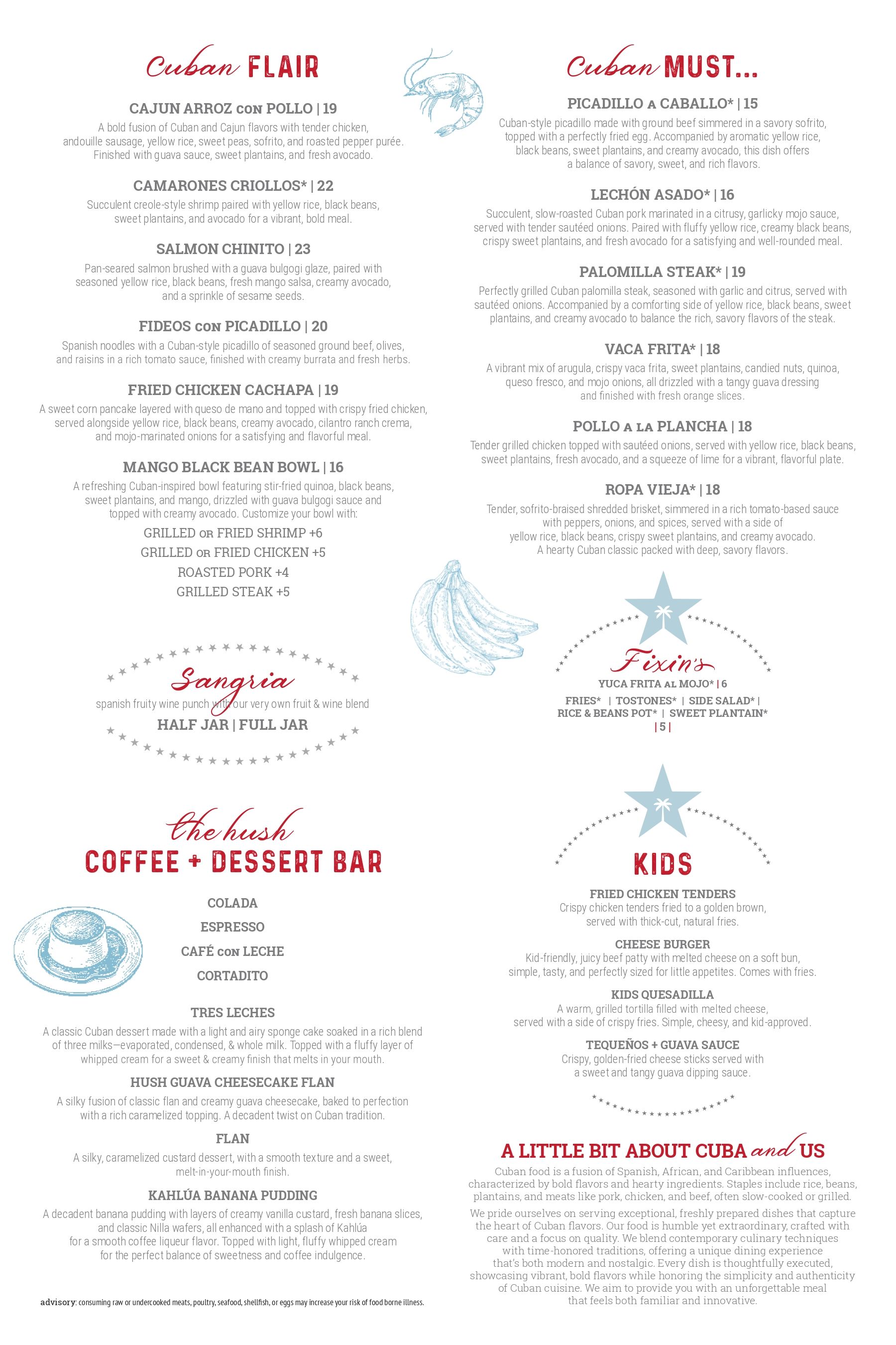 Menu | Clayton, GA | Hush Cuban Kitchen & Bar