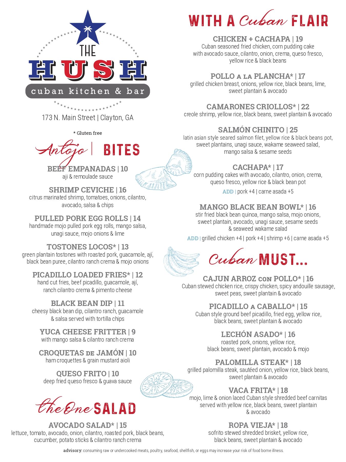 Menu | Clayton, GA | Hush Cuban Kitchen & Bar