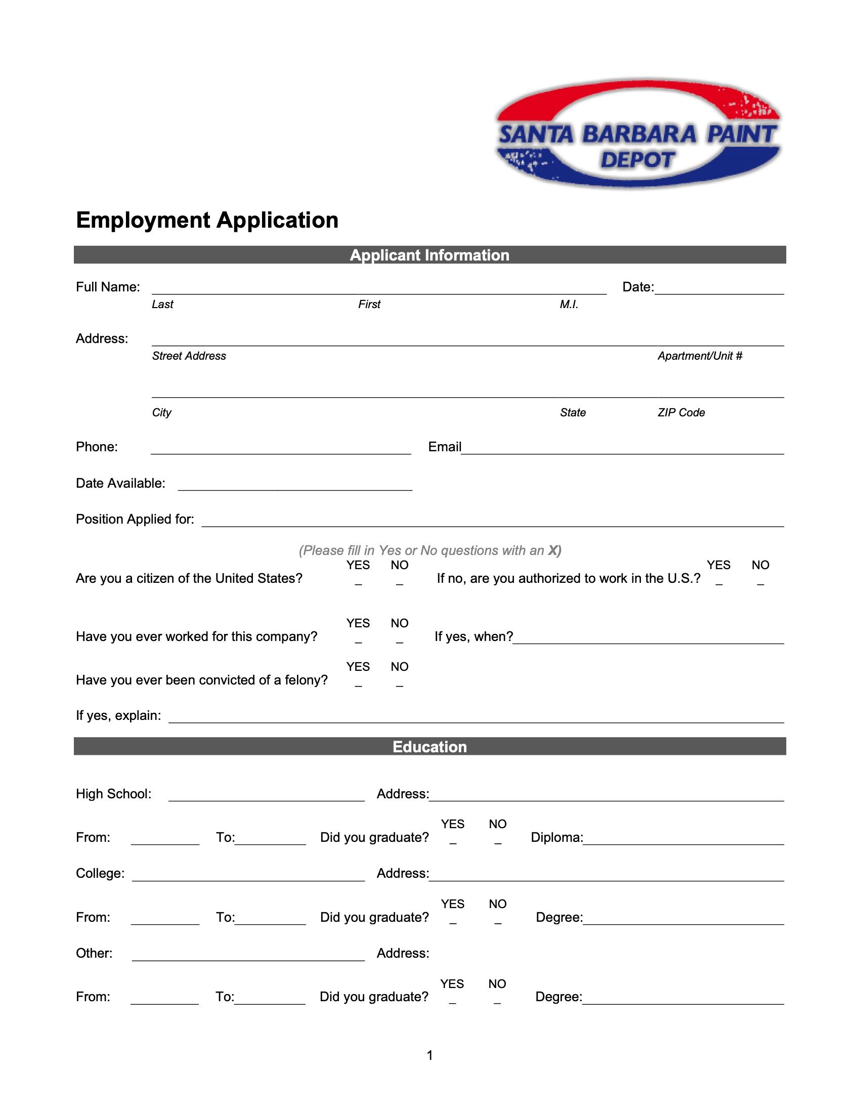 Employment Application | Santa Barbara Paint Depot