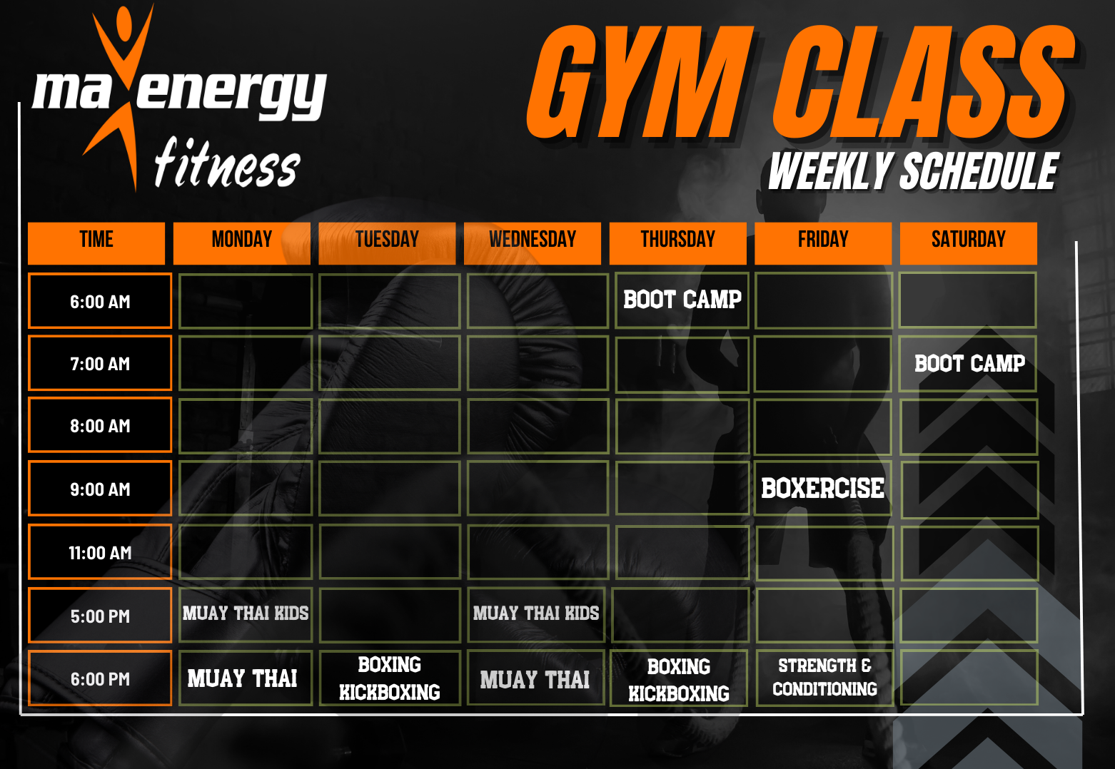 Timetable | Maxenergy Fitness