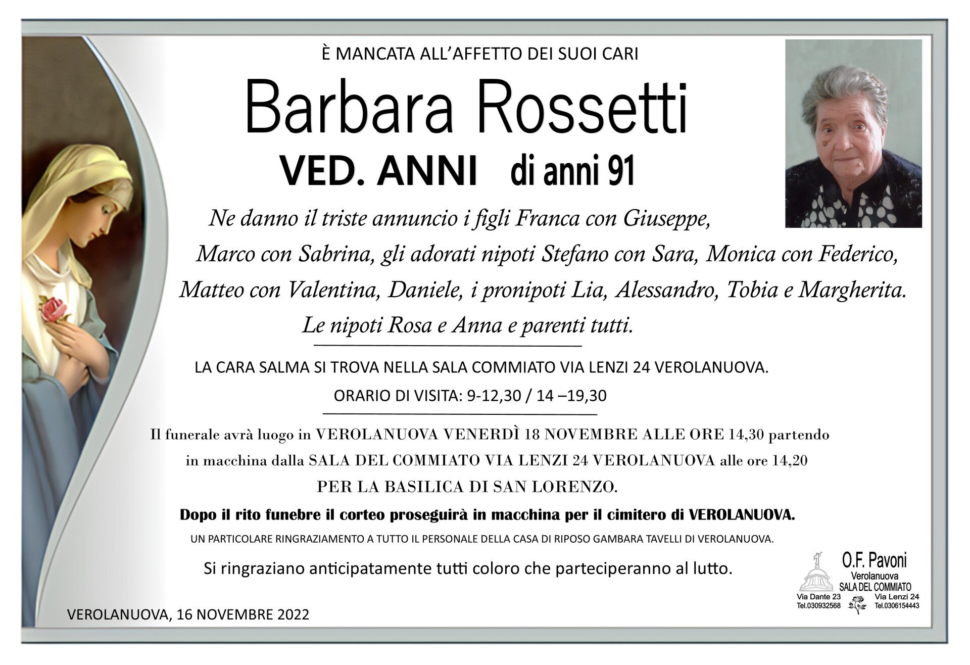Necrologi | Verolanuova | Onoranze Funebri Pavoni