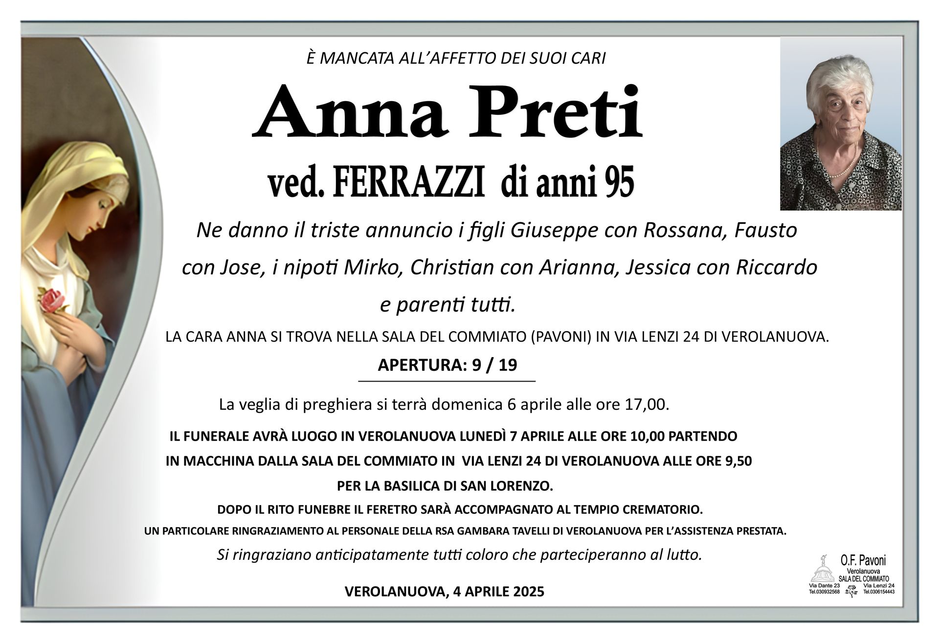 Necrologi | Verolanuova | Onoranze Funebri Pavoni
