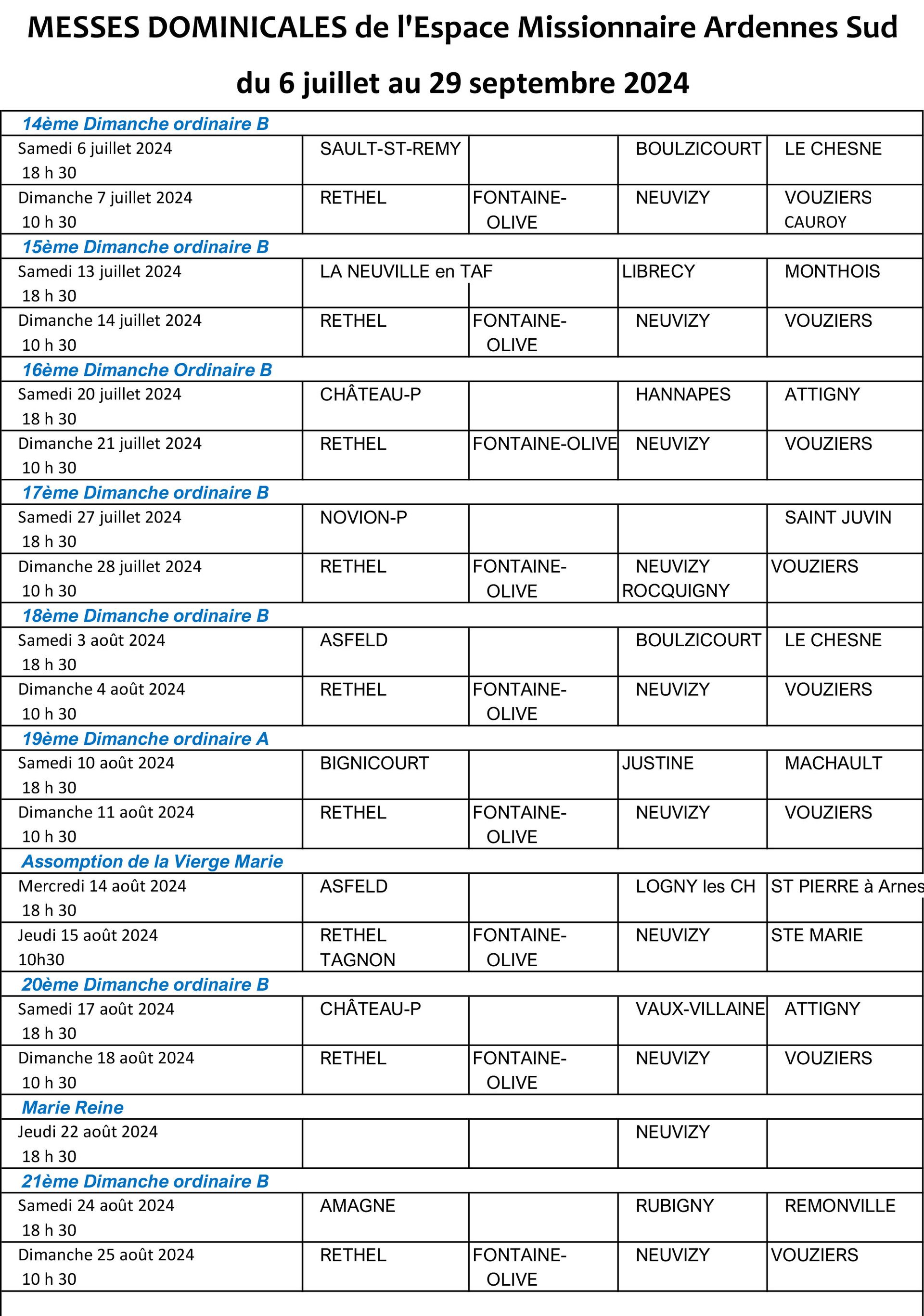 Les messes | Espace Missionnaire Ardennes Sud