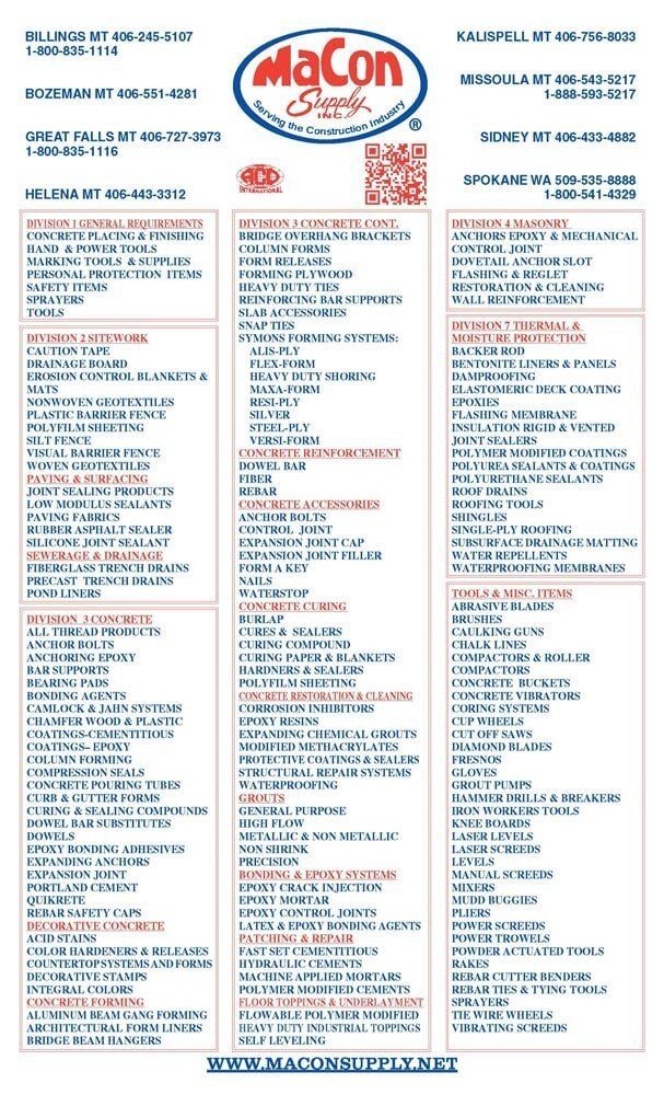 MaCon Supply Line Card | Authorized Brands & Products