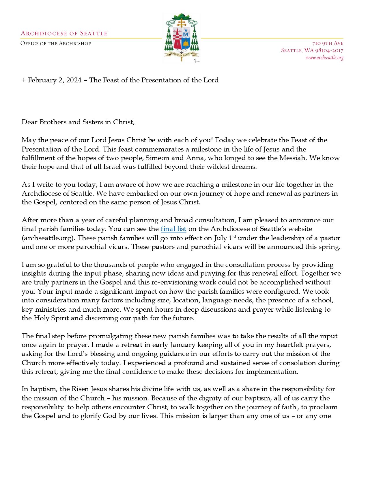 Final Parish Family Annoucement