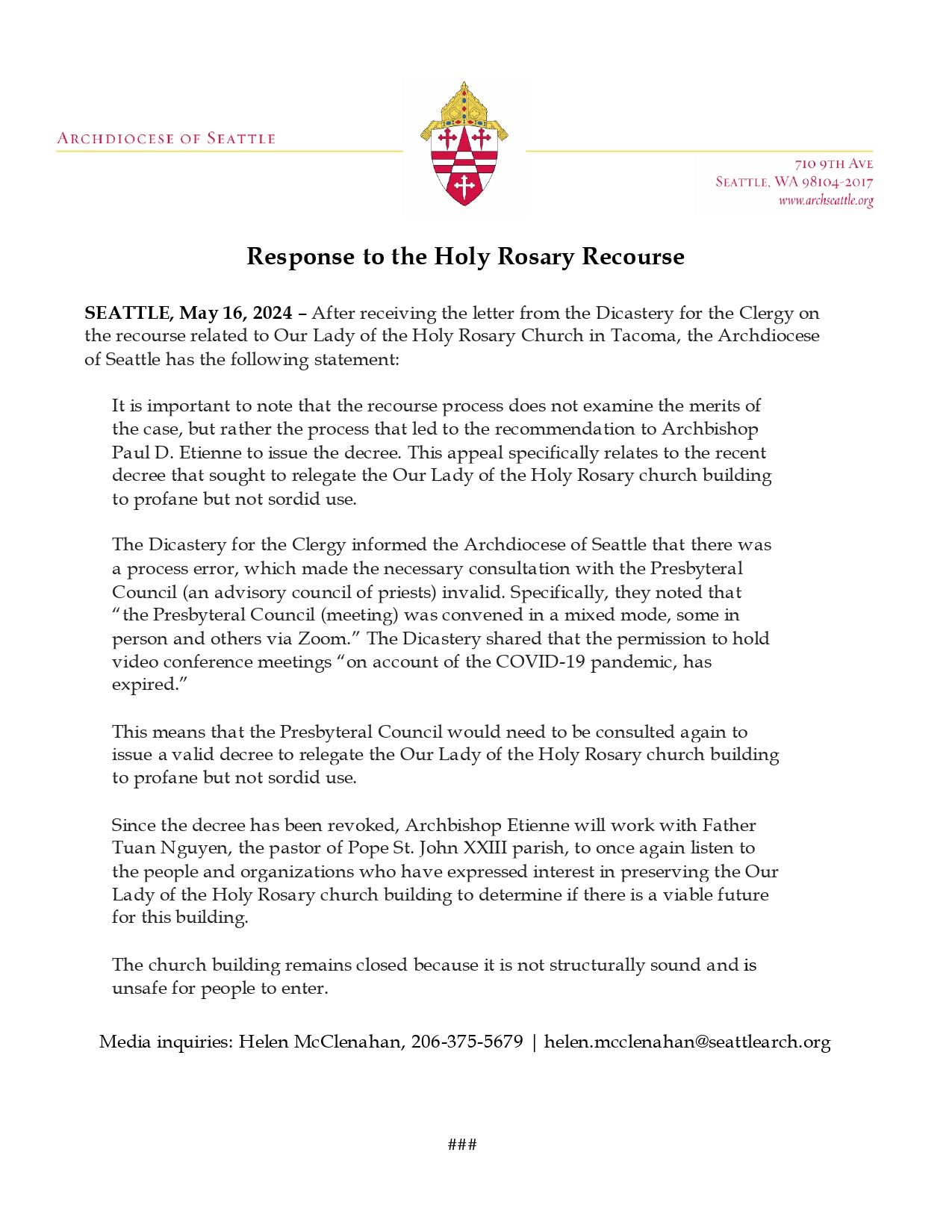 Response to the Holy Rosary Resource