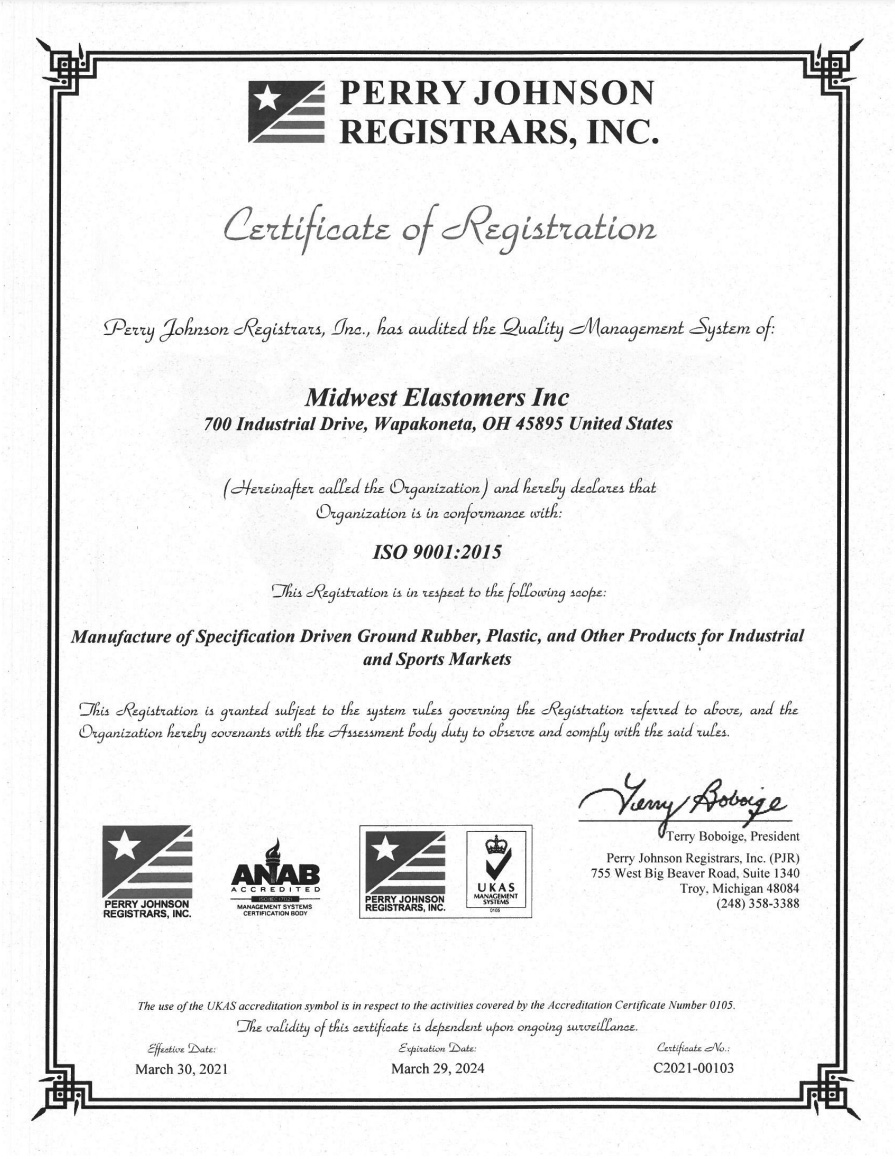 Midwest Elastomers | ISO Certification & SDS