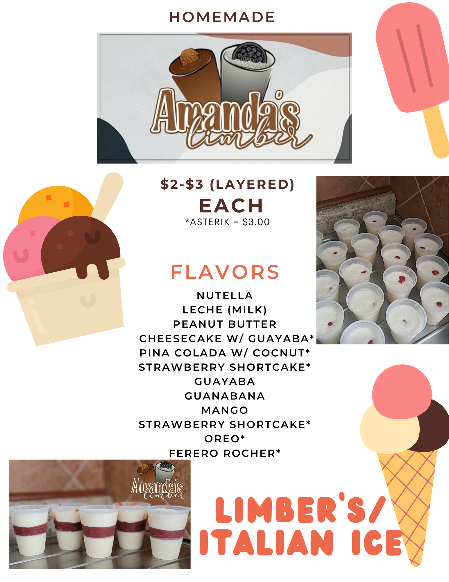 HOMEMADE ITALIAN ICE/LIMBER'S FOR SALE AT OFFICE 7/5/24