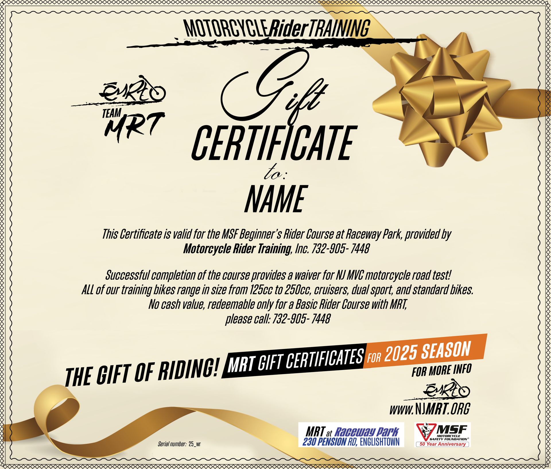 Motorcycle Rider Course Gift Cards | MRT