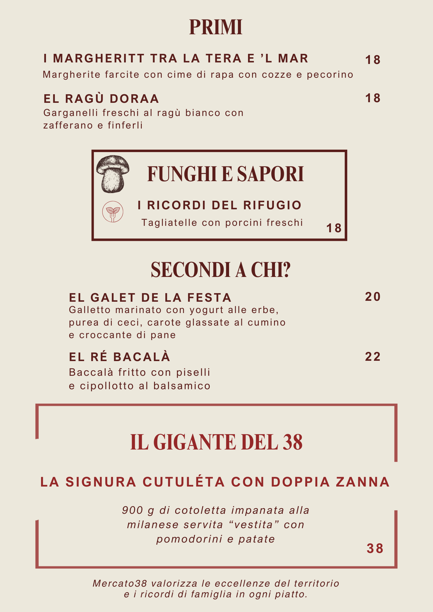 Menù ristorante a Erba | Ristorante Mercato 38 Trattoria Italiana