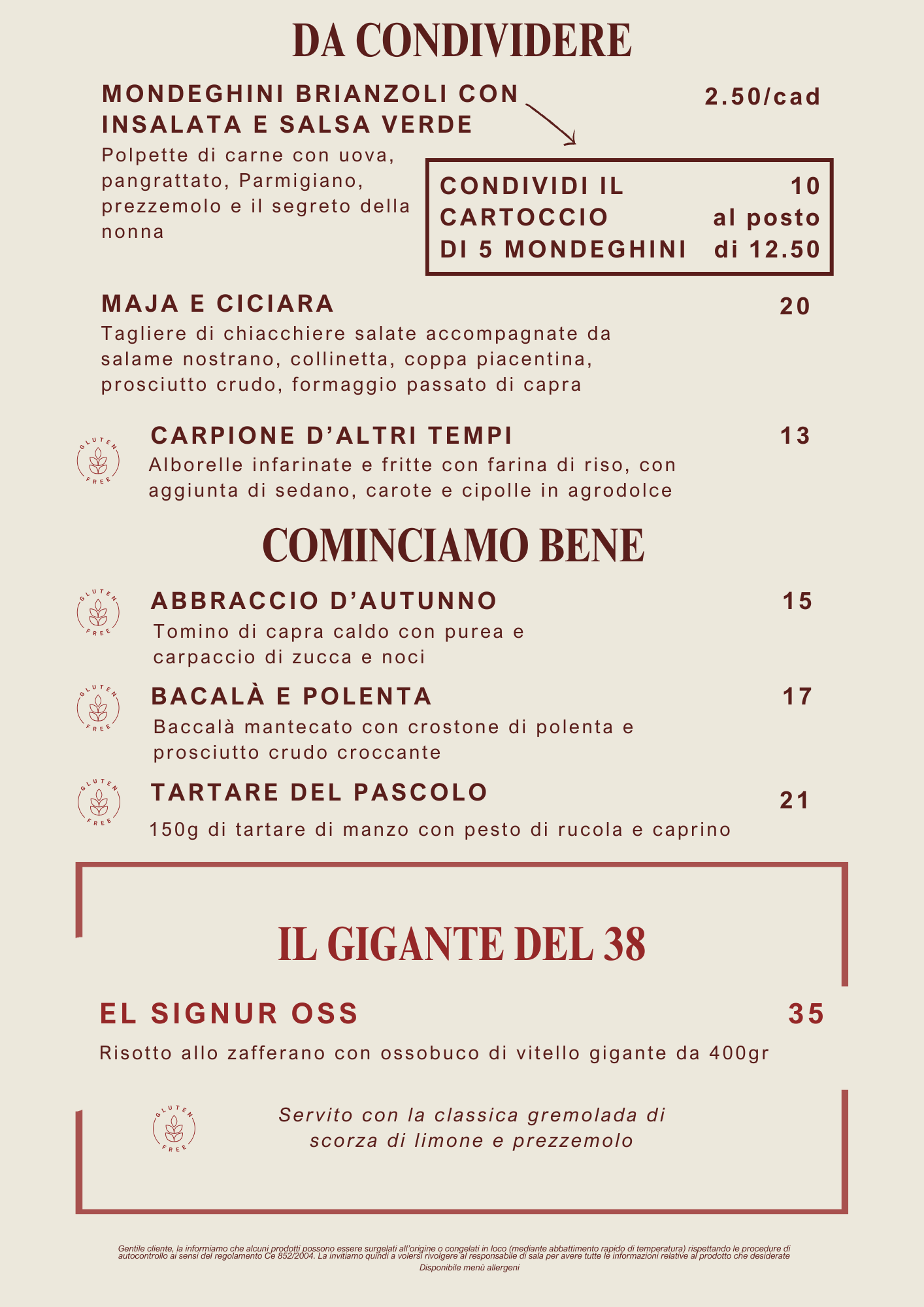 Menù ristorante a Erba | Ristorante Mercato 38 Trattoria Italiana