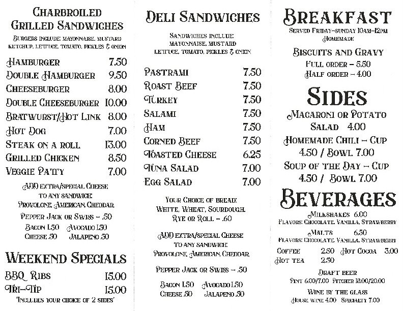 Menu | Volcano, CA | 209-296-4459