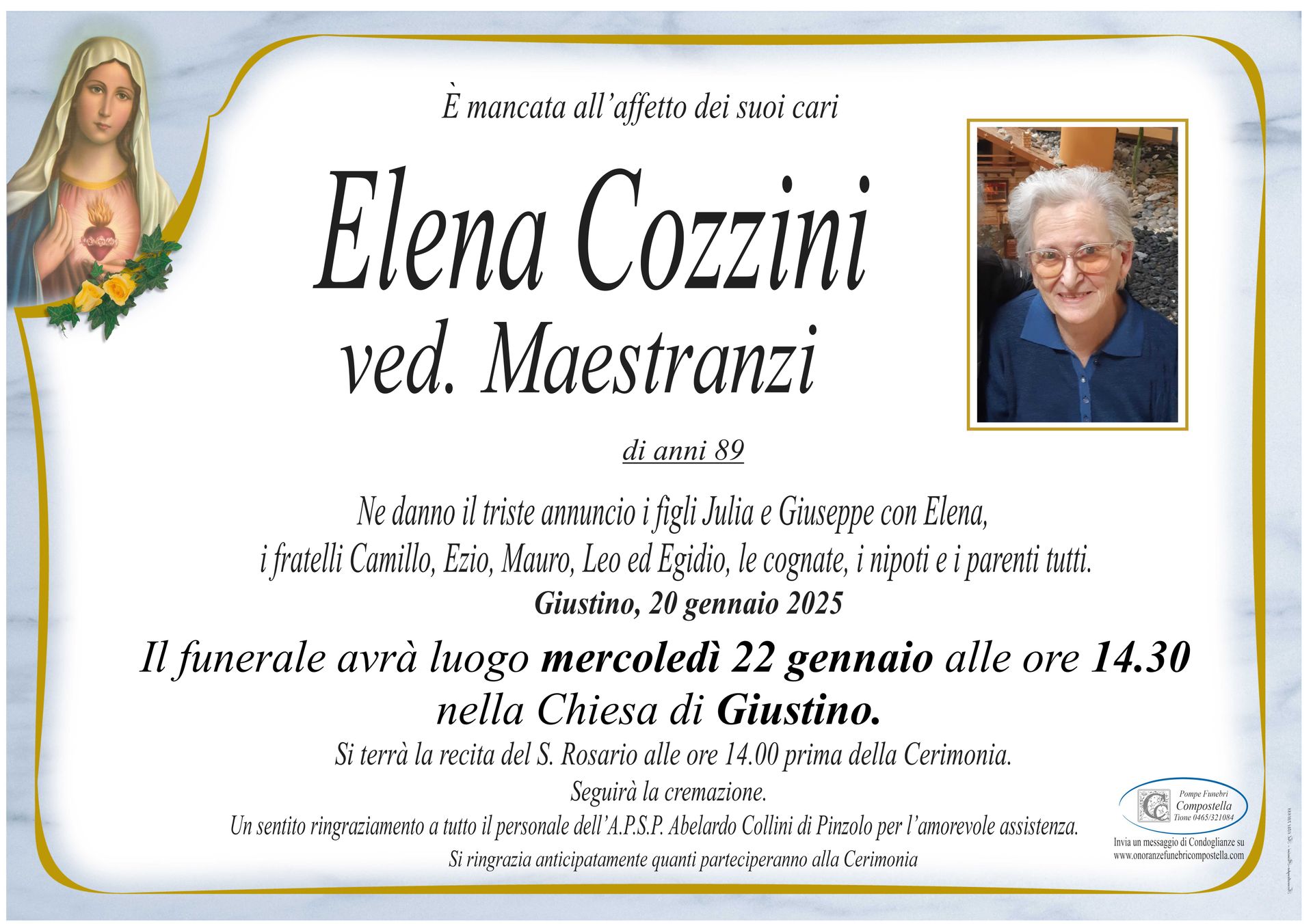 Necrologi a Tione di Trento | Onoranze Funebri Compostella