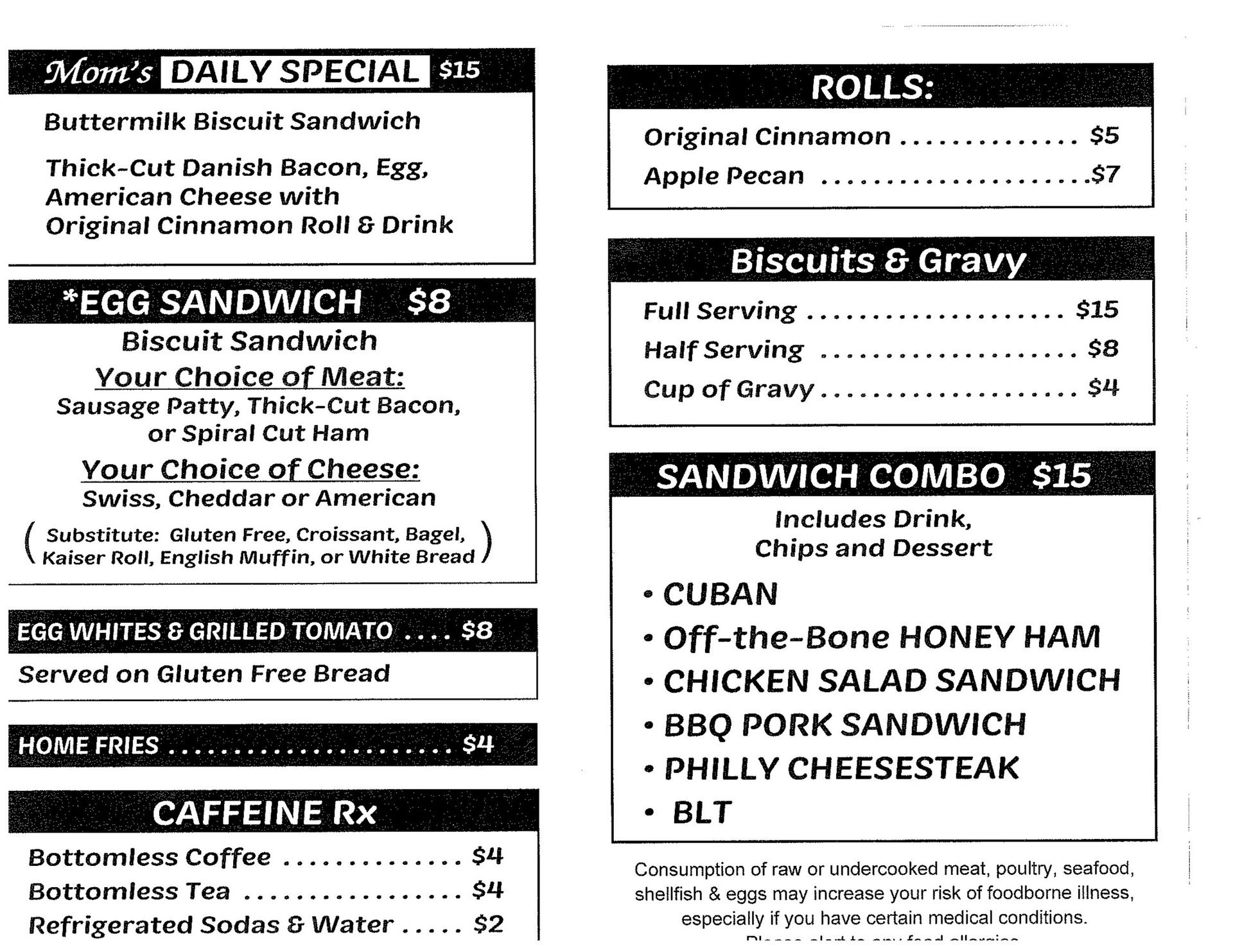 Menu | Mom's Restaurant