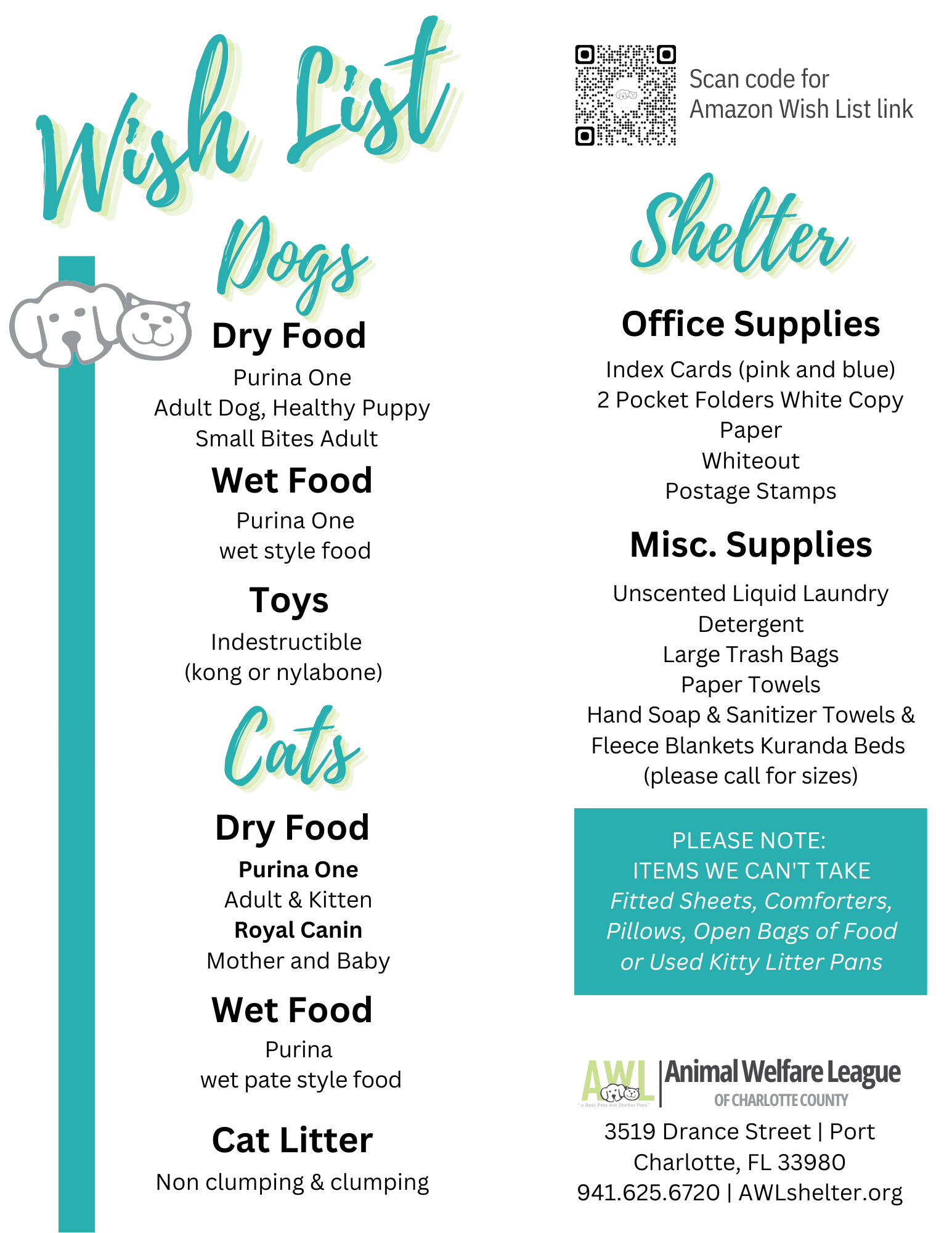 AWL Wishlist | Animal Welfare League of Charlotte County | Punta Gorda ...