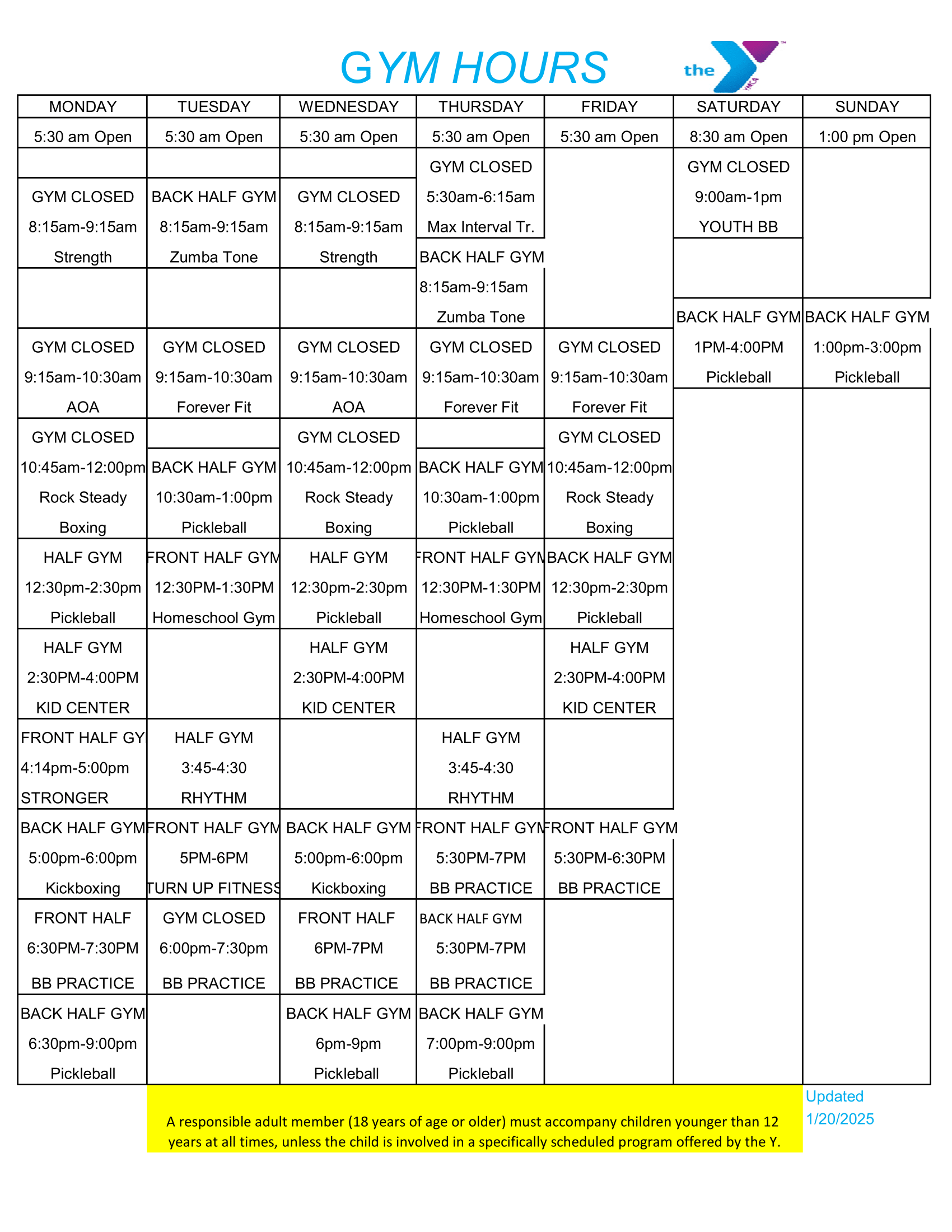Hopkins County YMCA Schedule