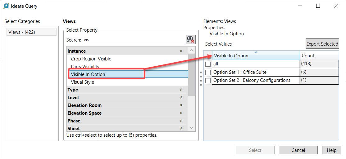 How do I easily find Revit elements assigned to Design Options?