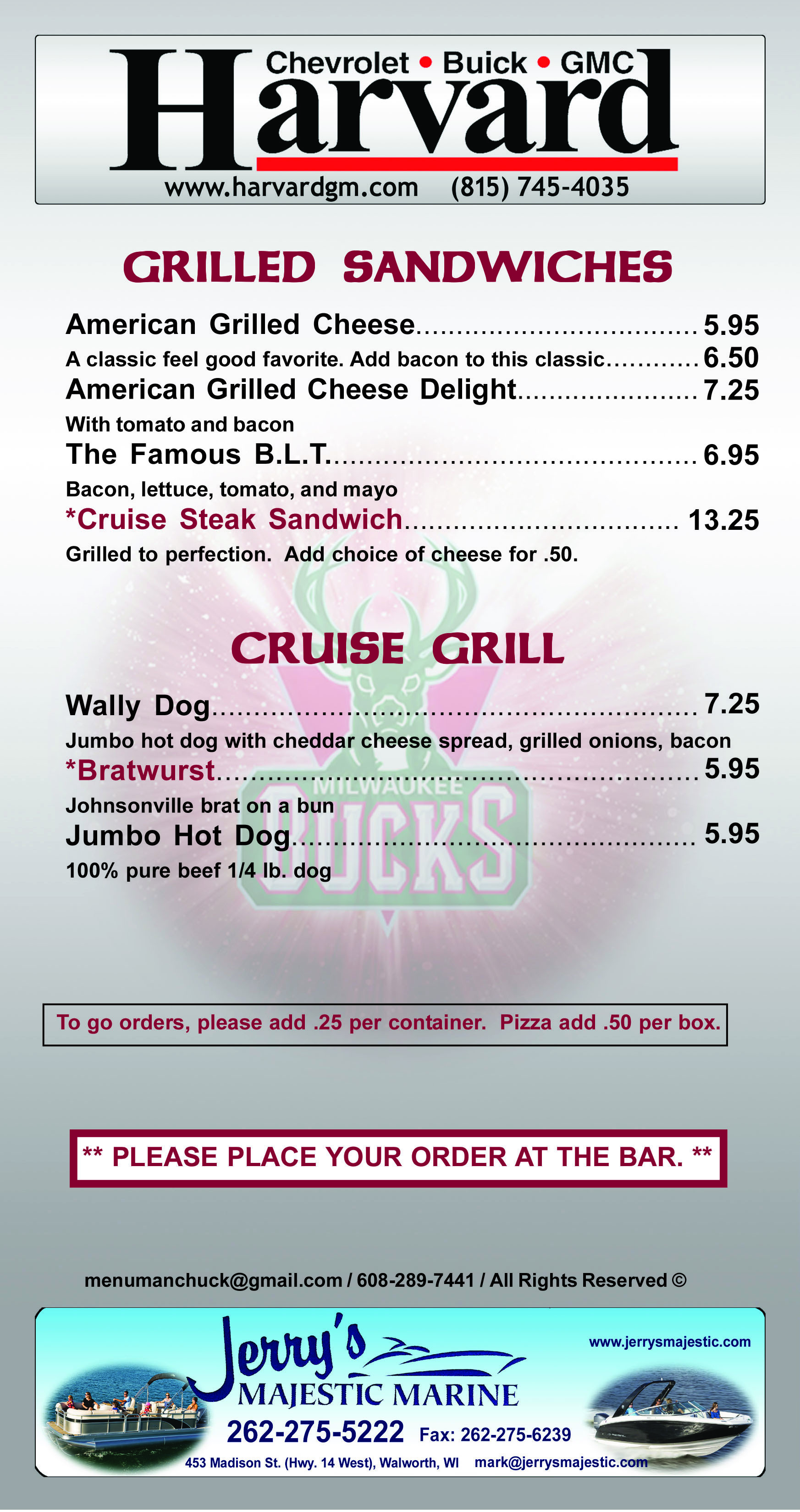 Our Menu | Walworth, WI | Siemers Cruise-In Bar & Grill