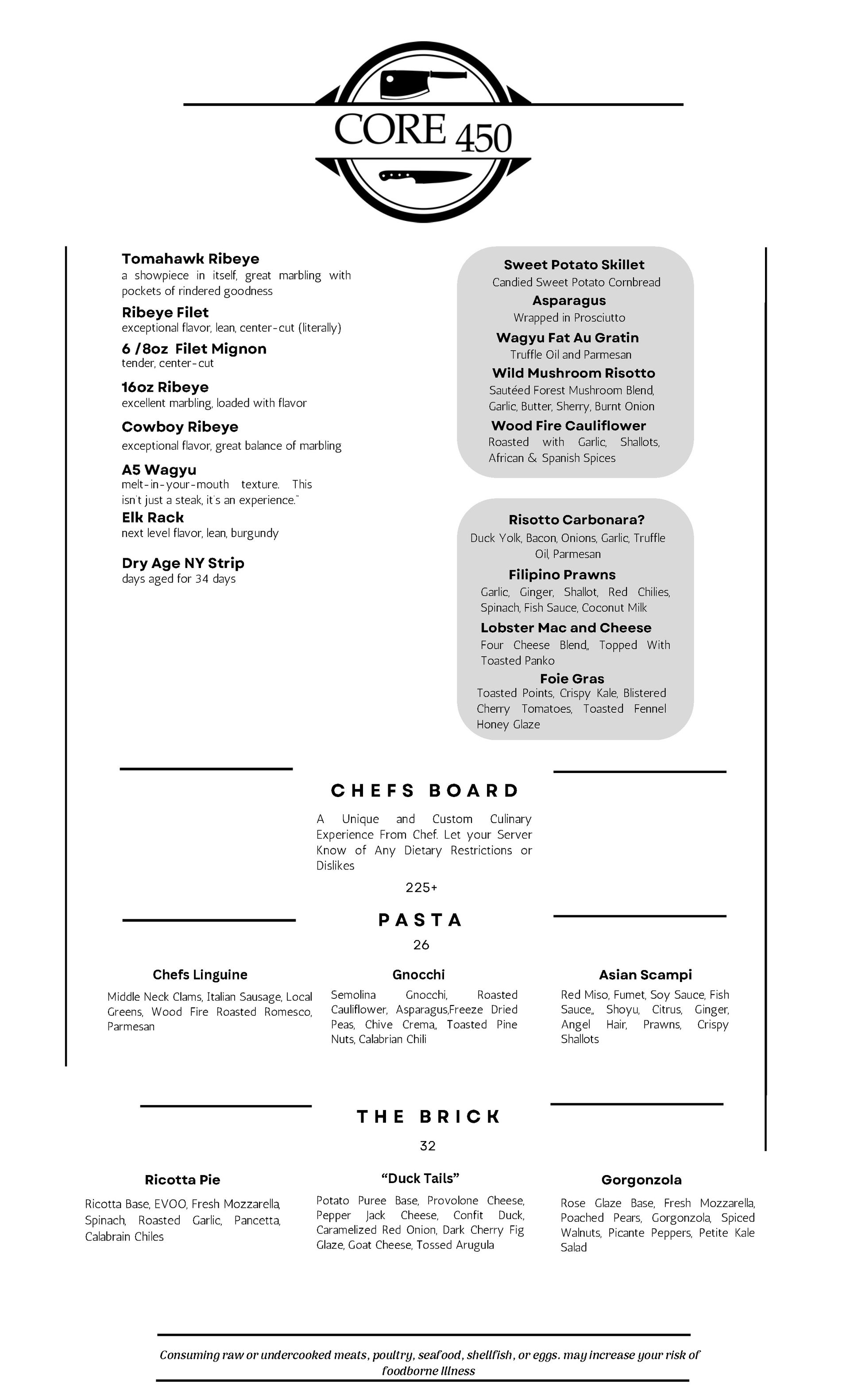 Dinner Menu | Core 450