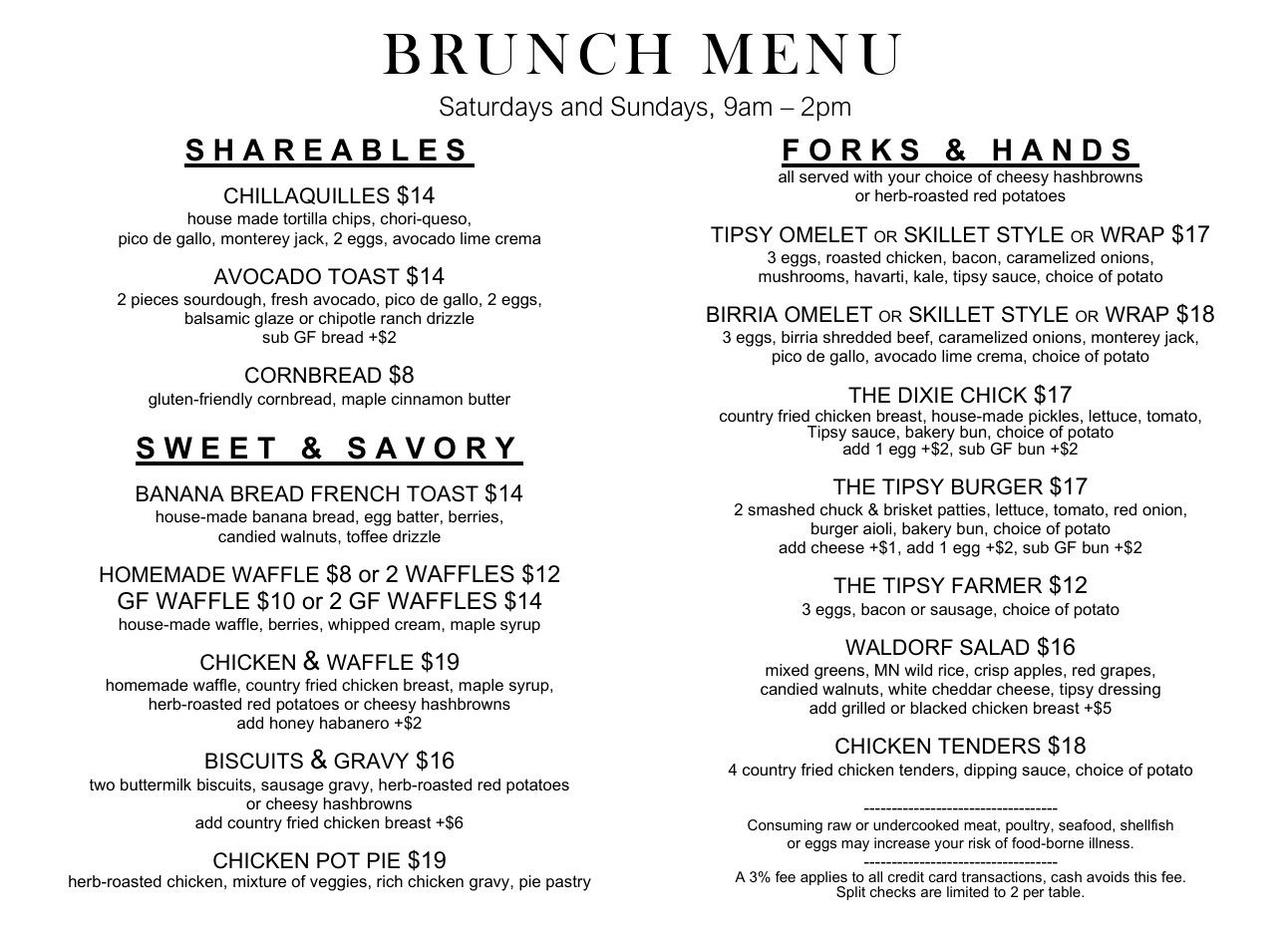 Dining Menu | Tipsy on Main Kitchen & Cocktails