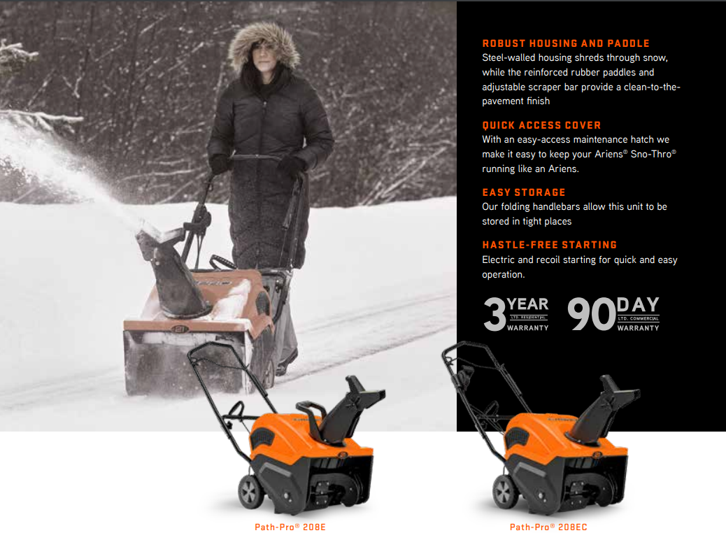 Ariens Path Pro Single Stage Snowblower: Reinforced Paddles for ...