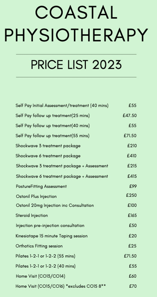 Coastal Physio Frinton Treatment Fees