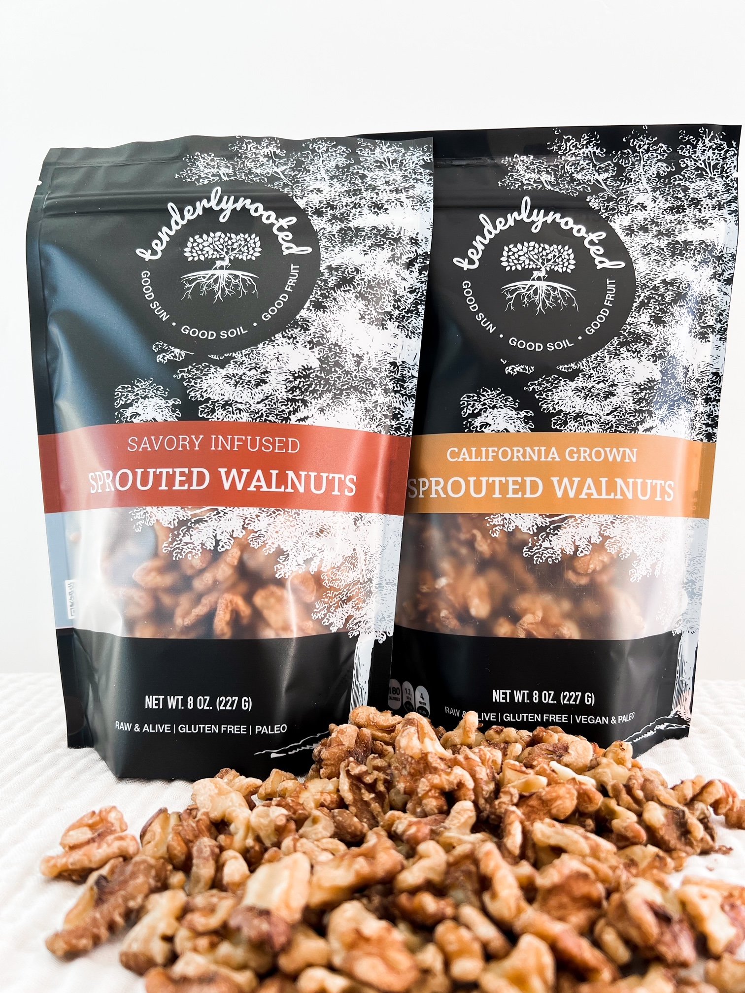 California grown sprouted walnuts | Tenderlyrooted.com