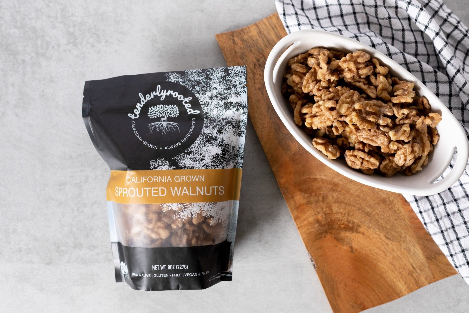 California grown sprouted walnuts | Tenderlyrooted.com