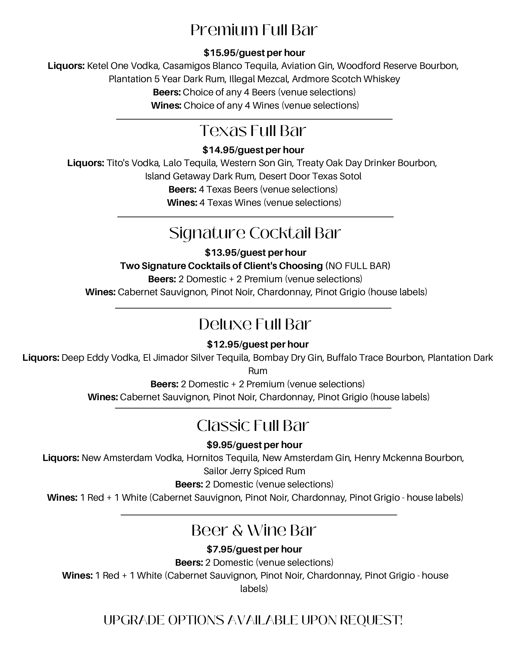 Addison Grove Bar Packages