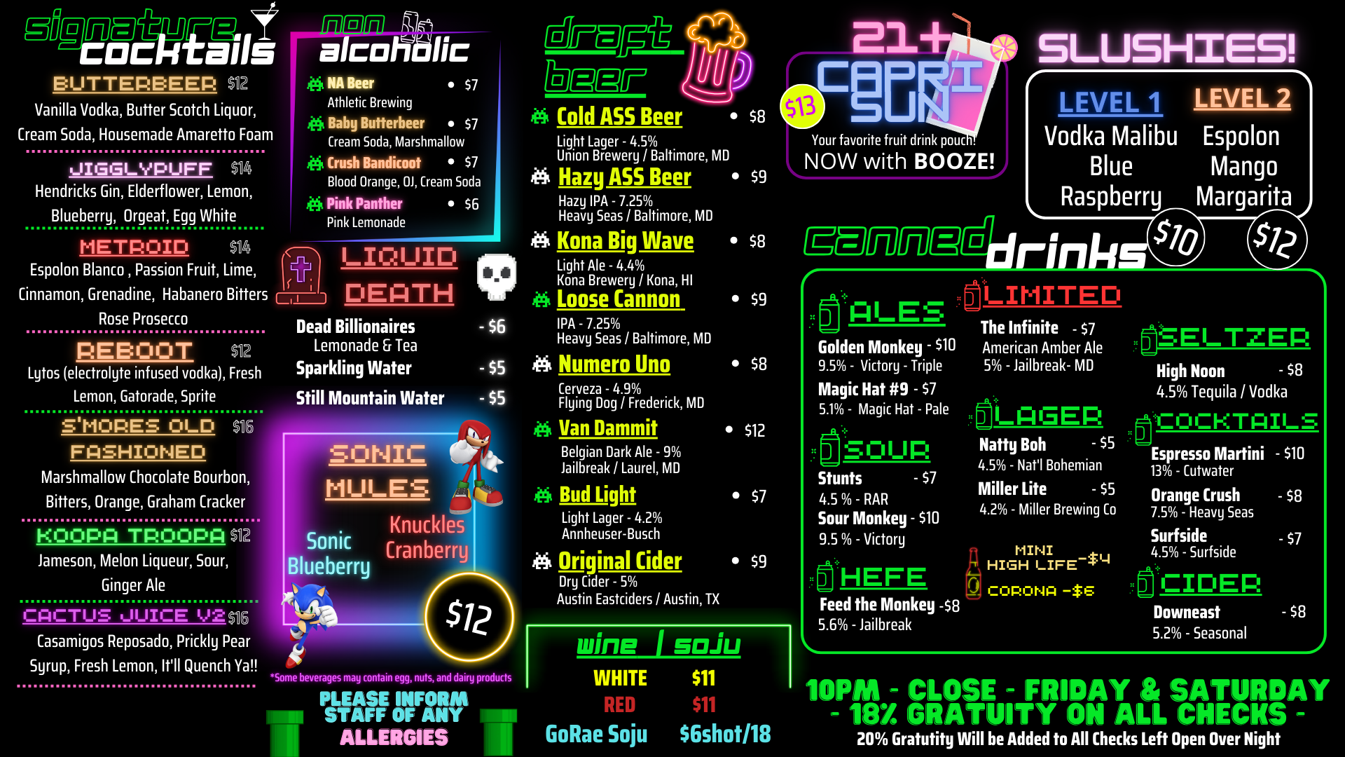 Food & Drink Menus | GameOn Bar+Arcade