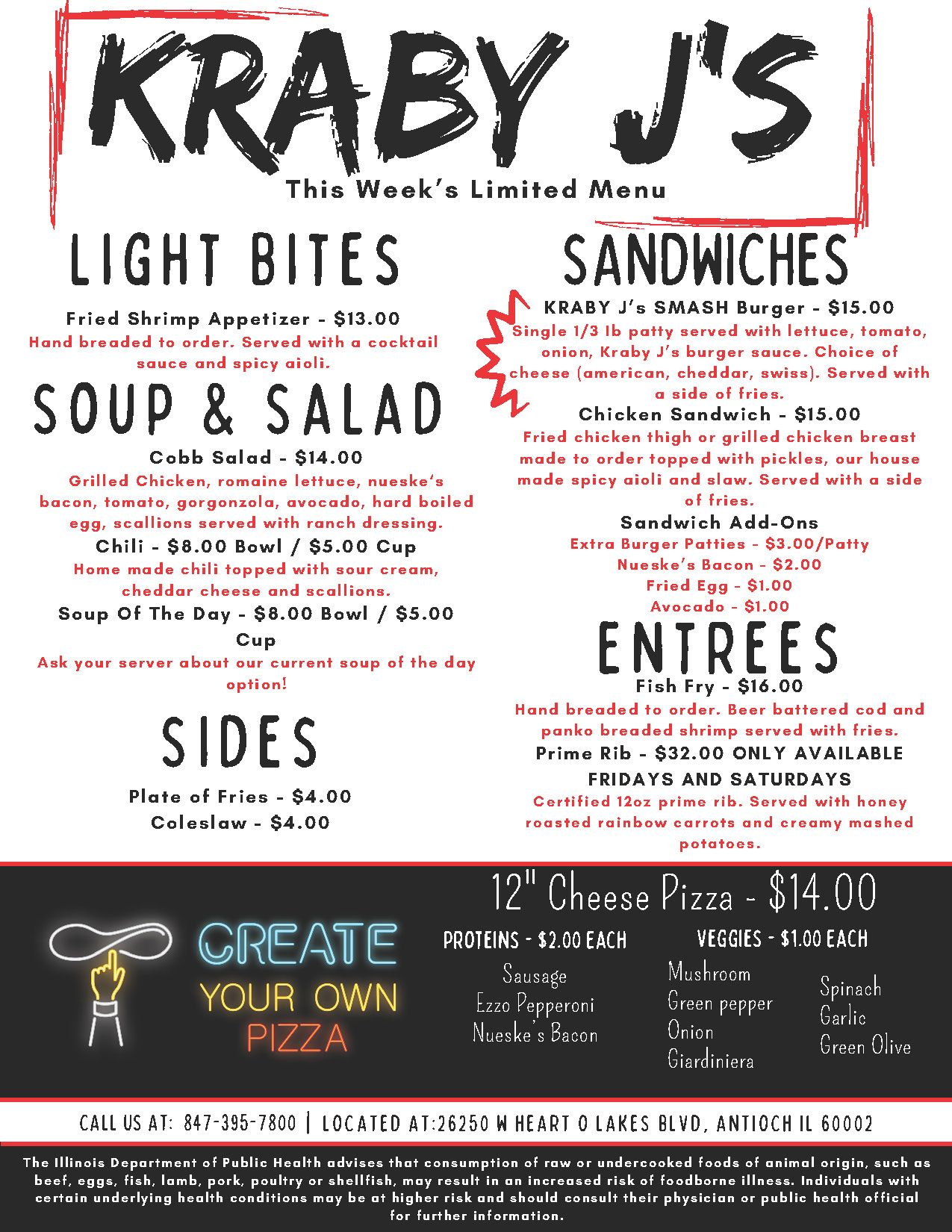 Kraby J's Restaurant Menu - Waterfront Dining in Antioch, IL