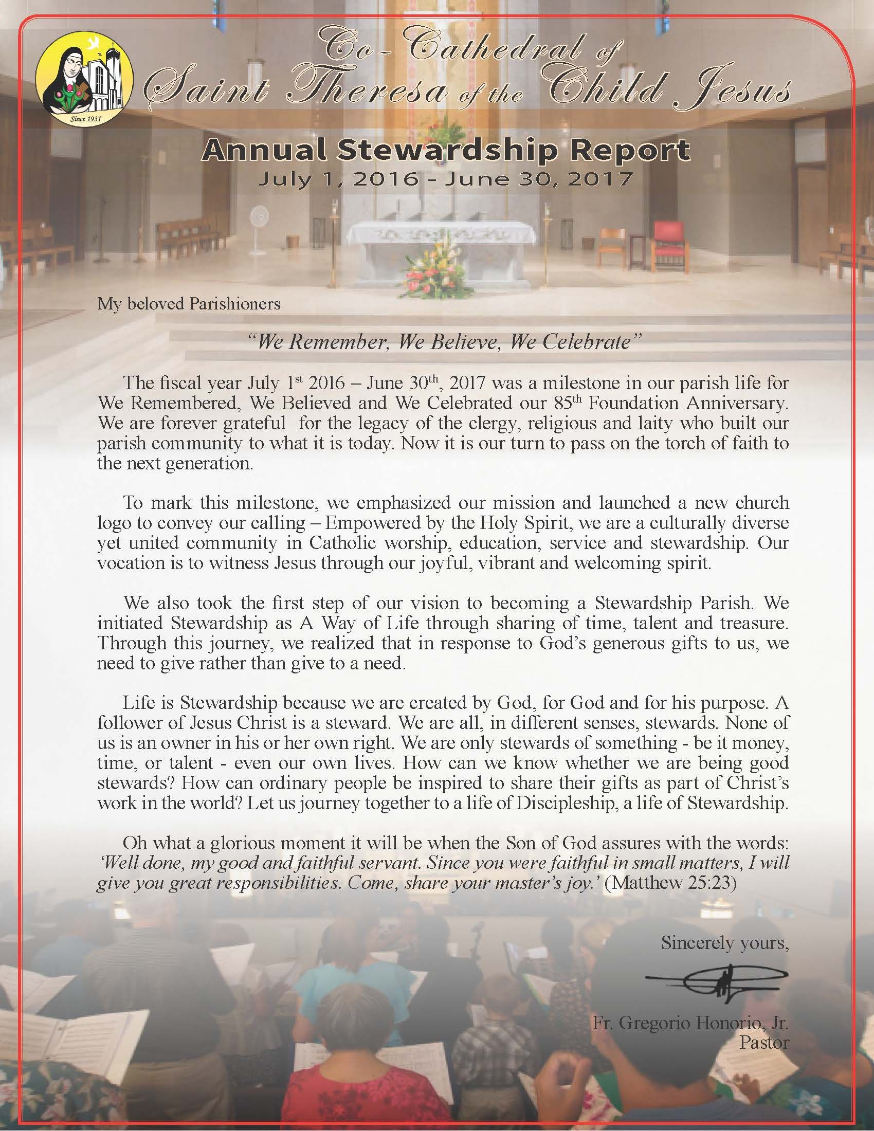 Co-Cathedral of St Theresa of the Child Jesus: Annual Stewardship Report