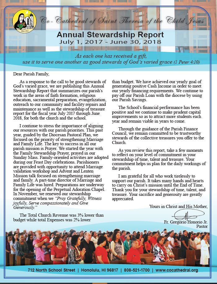 Co-Cathedral of St Theresa of the Child Jesus: Annual Stewardship Report