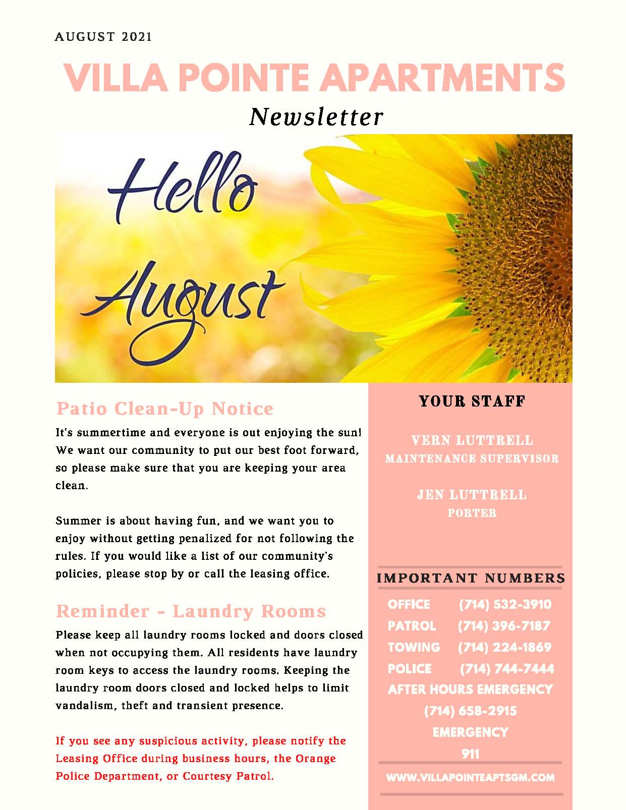 Resident Newsletter - August